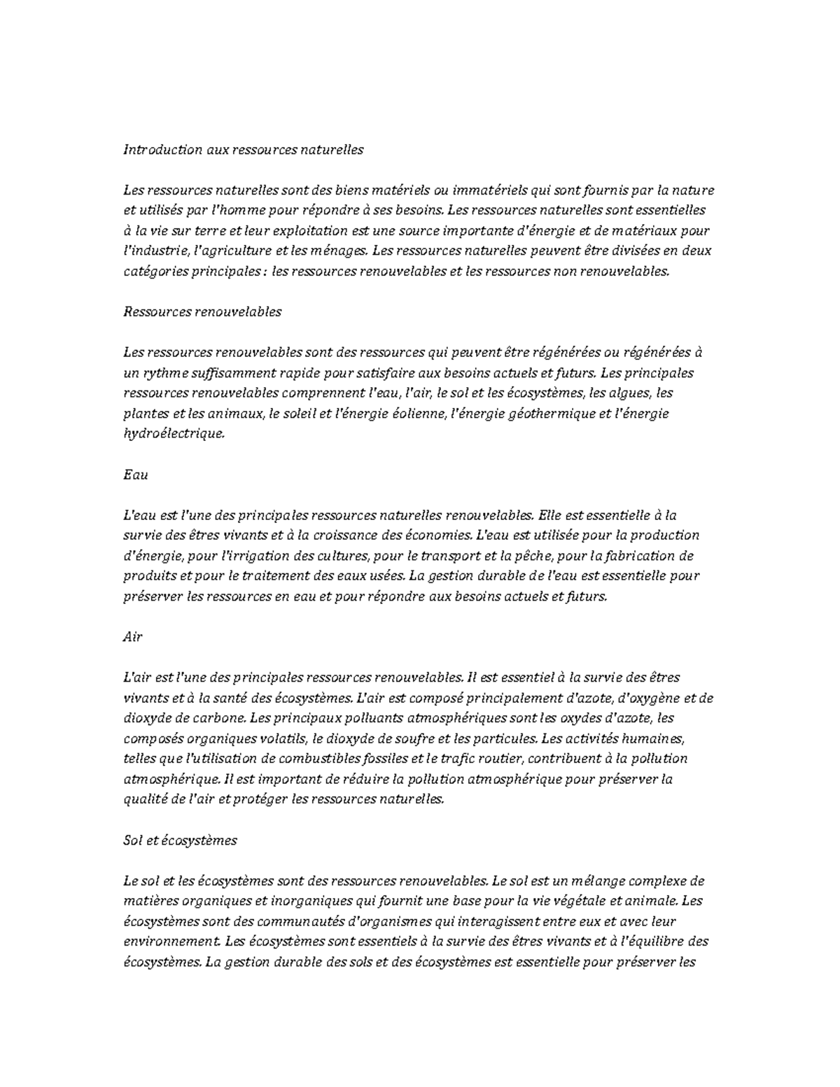 Natural Resources Study Notes - Introduction aux ressources naturelles ...
