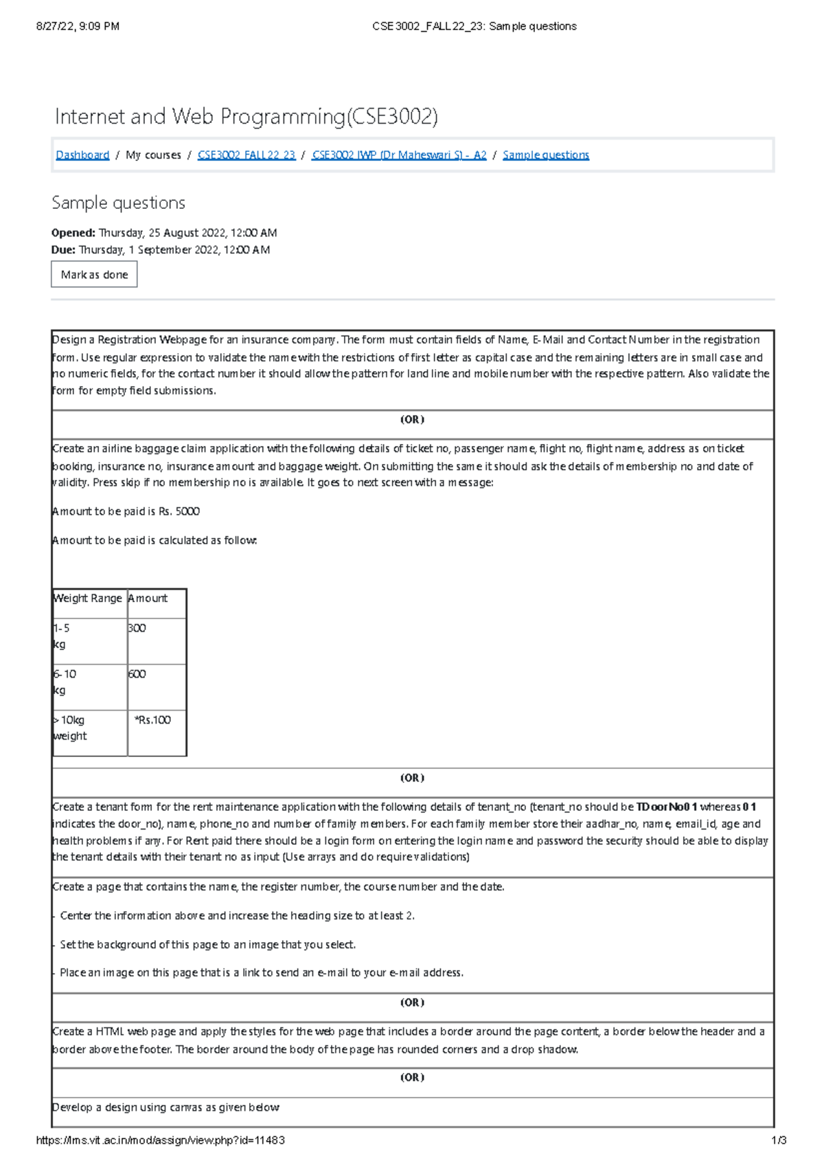 Sample qs cat1 moodle - 8/27/22, 9:09 PM CSE3002_FALL22_23: Sample ...
