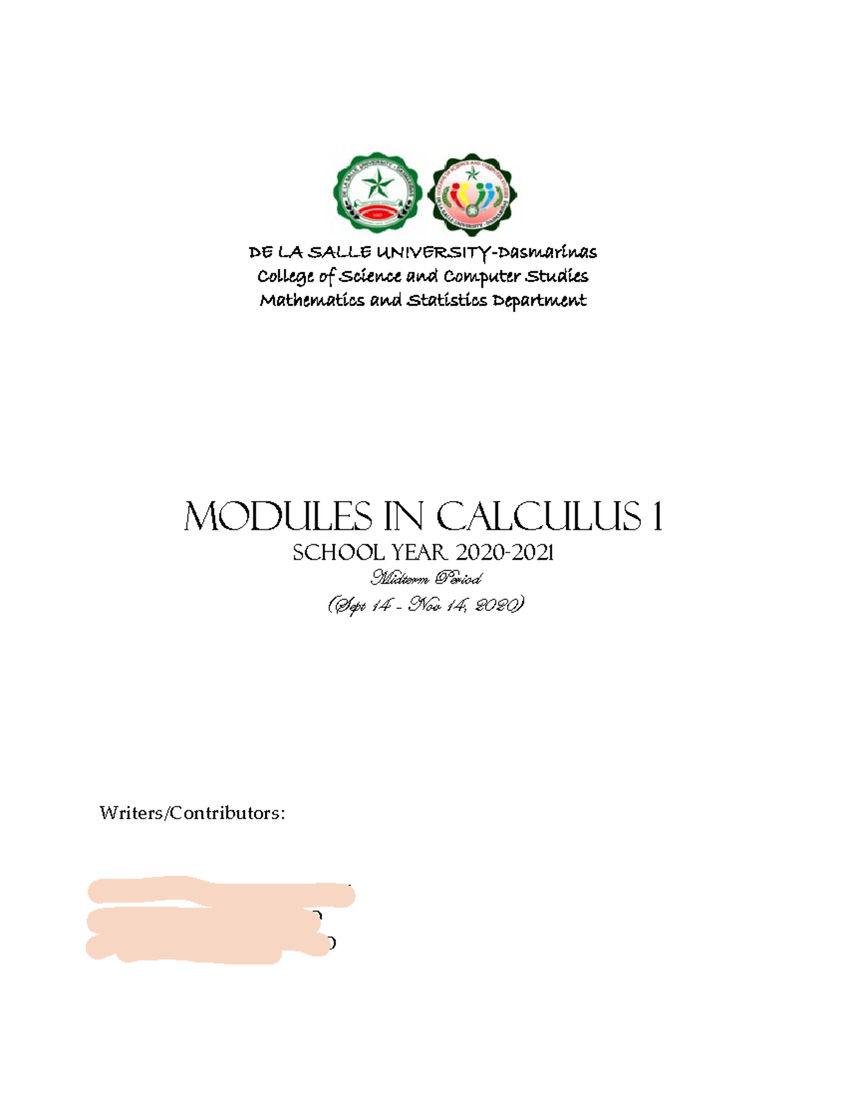 Calculus Module 2 - Mathematical modelling - DE LA SALLE UNIVERSITY ...