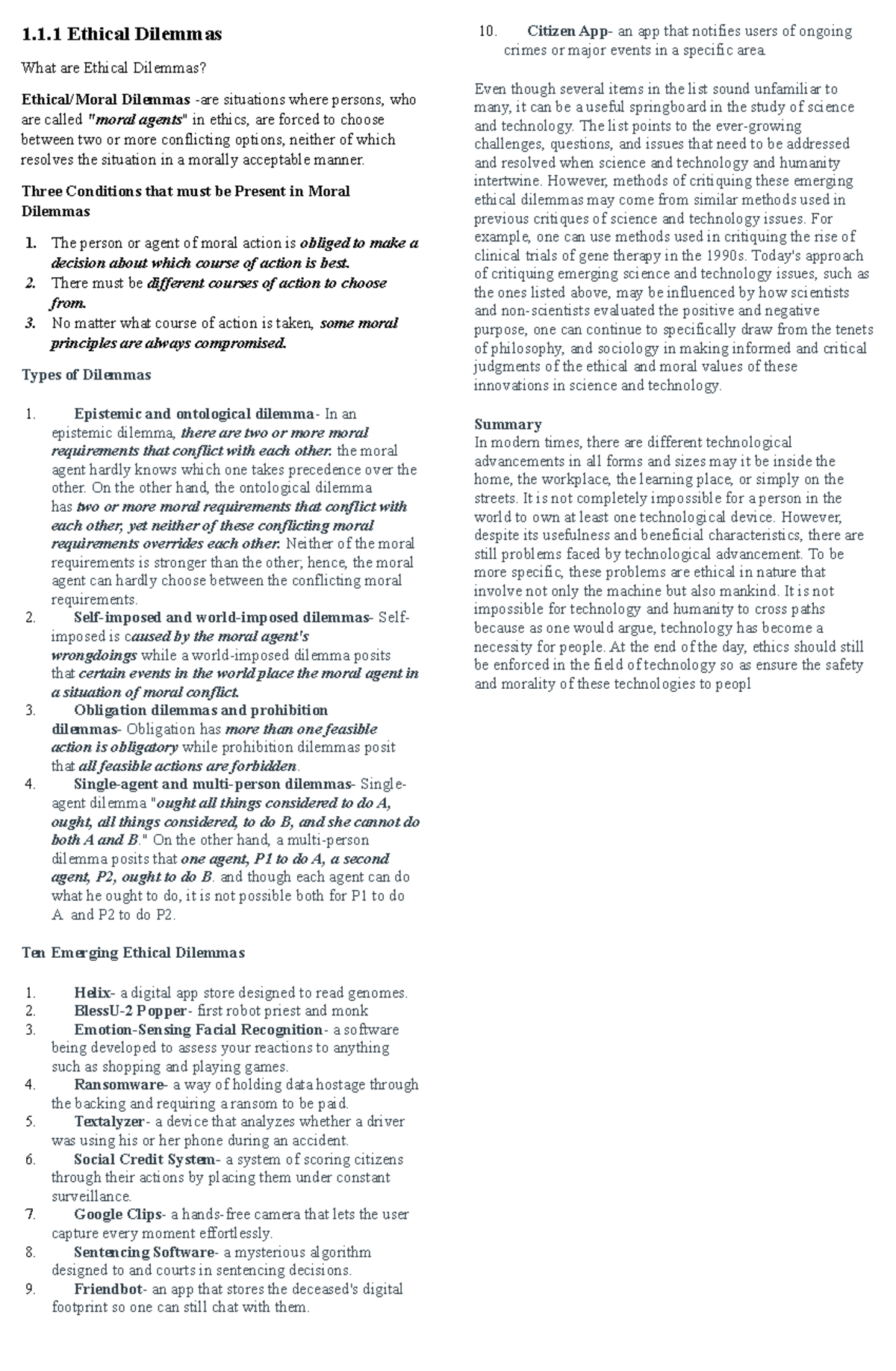 1.1.1 Ethical Dilemmas - Science, Technology And Society - TIP - Studocu