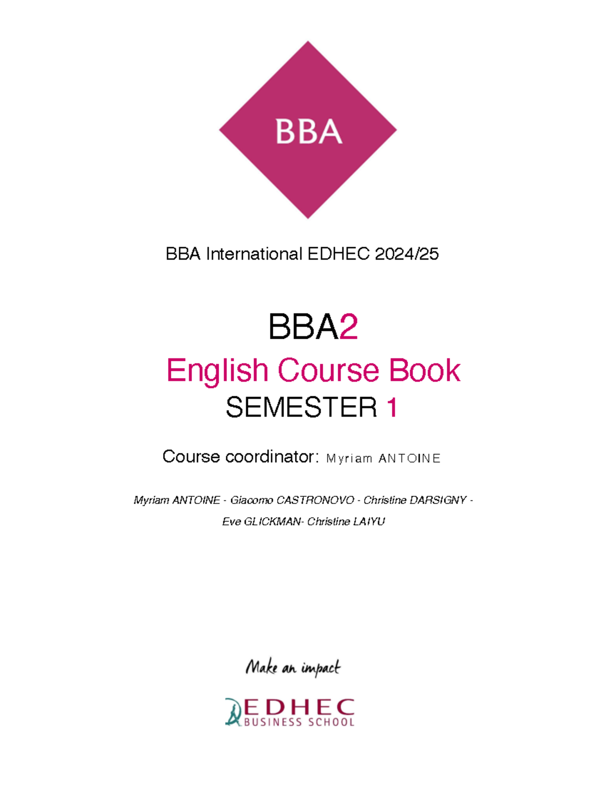 BBA2 English S1 24-25 - book d'anglais BB2 - BBA International EDHEC ...