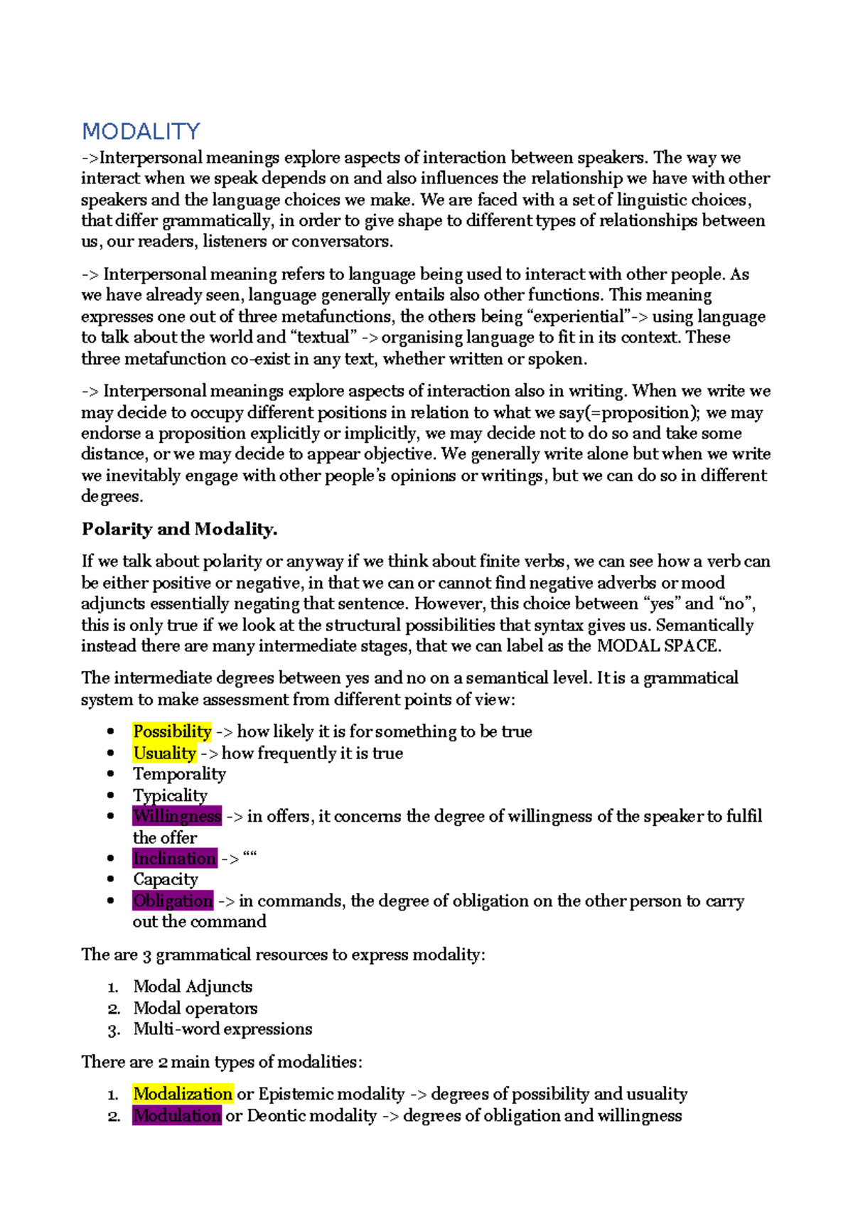 Modality: type and value - MODALITY ->Interpersonal meanings explore ...