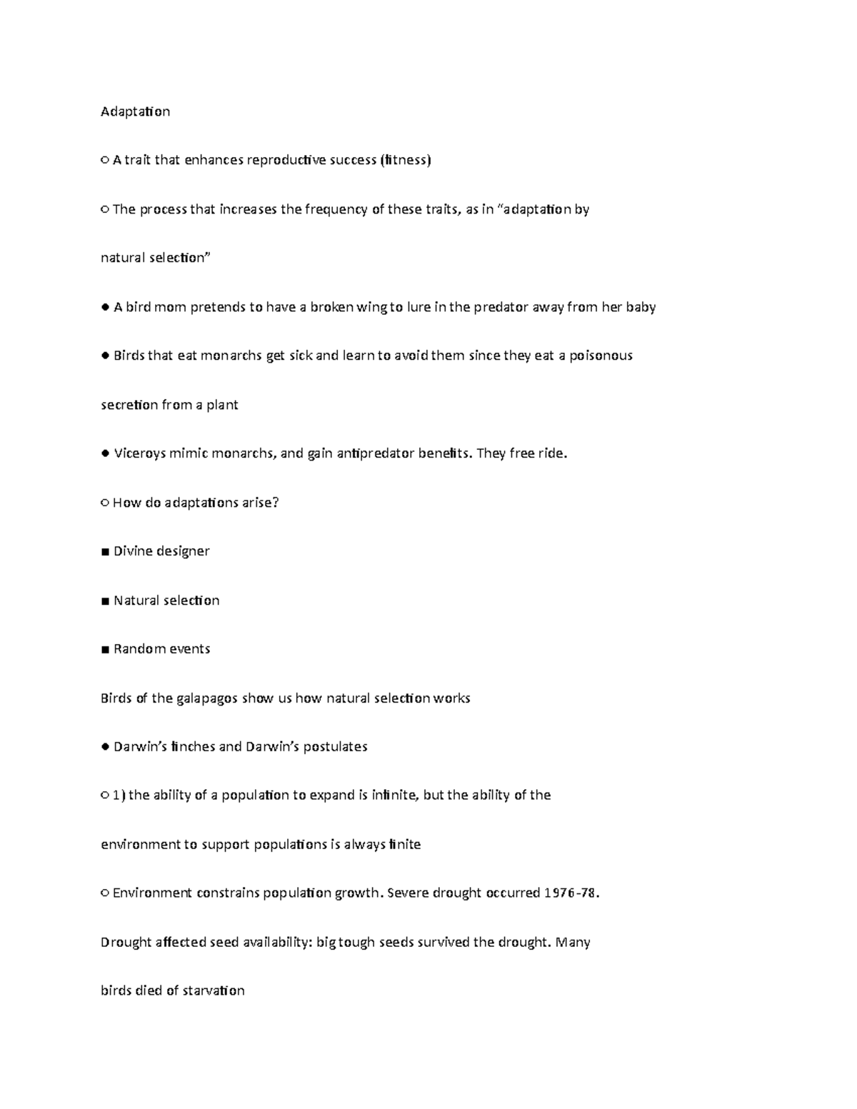 Adaptation anthro - Class Notes Week 2 - Adaptation A trait that ...