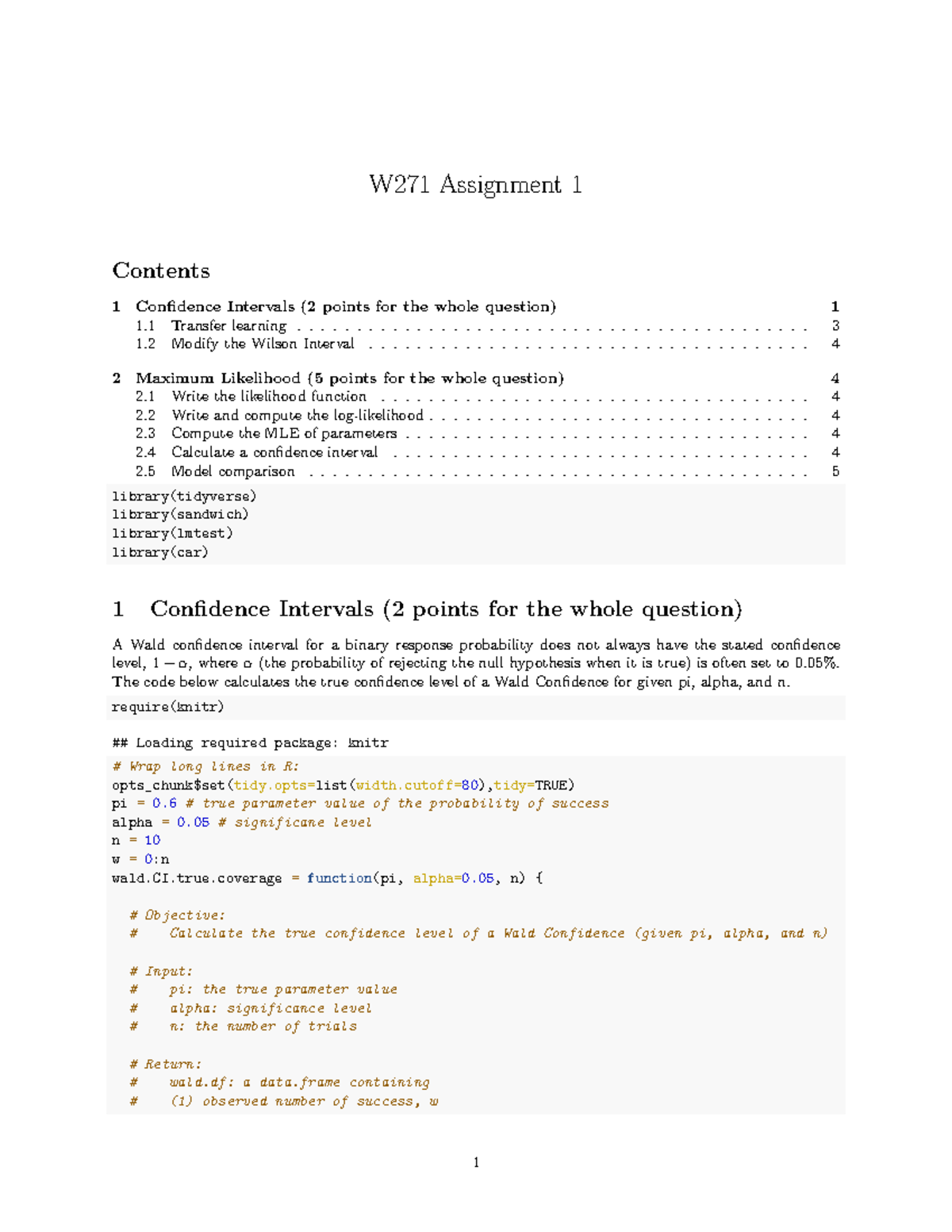 Unit 01 - W271 Assignment 1 Contents 1 Confidence Intervals (2 points for the whole question) 1 ...