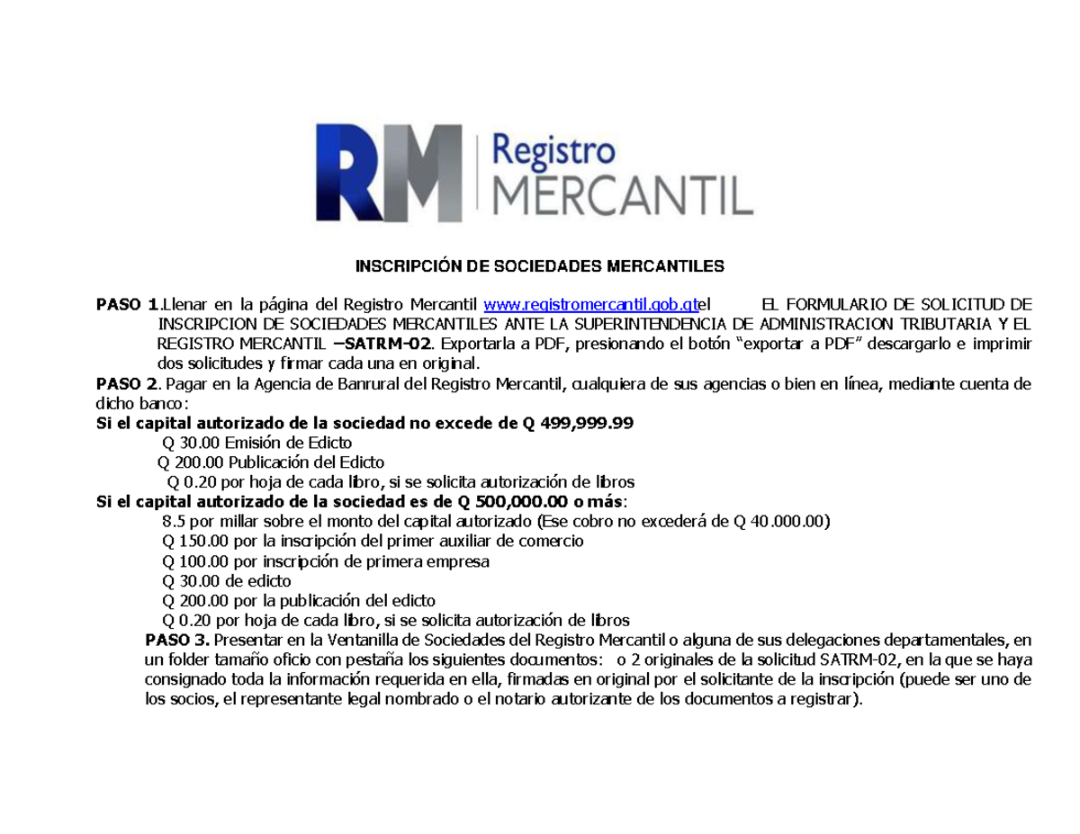 Registro mercantil - gob EL FORMULARIO DE SOLICITUD DE INSCRIPCION DE SOCIEDADES MERCANTILES ...