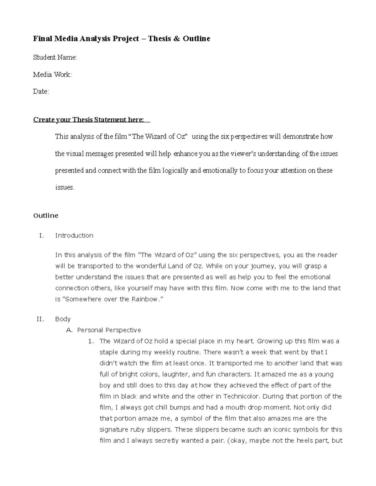 Jwainright Final Thesis Statementand Outline 02012 0 - Final Media ...
