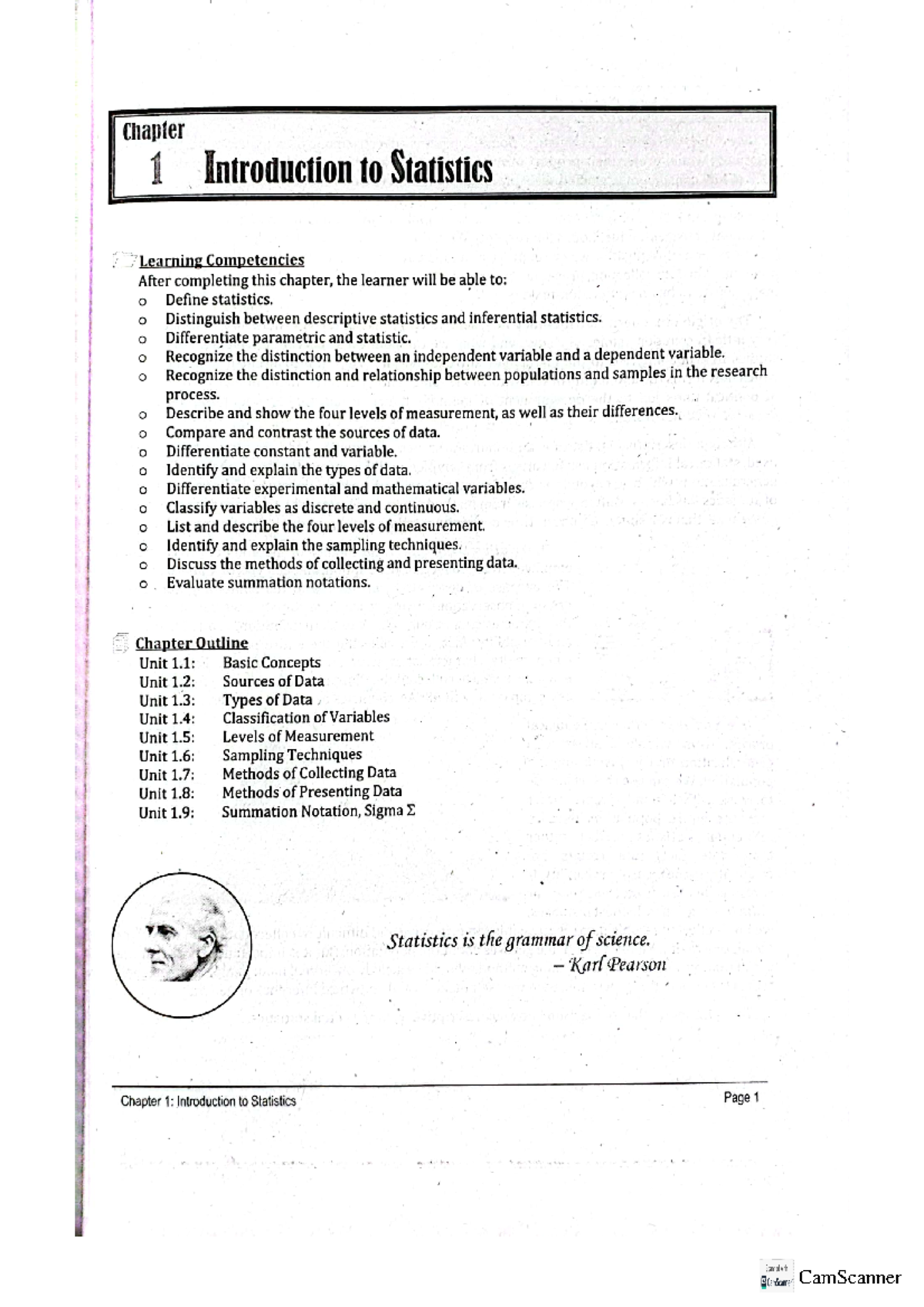 Chapter 1 - Chapter 1 Introduction to Statistics Learning Competencies ...