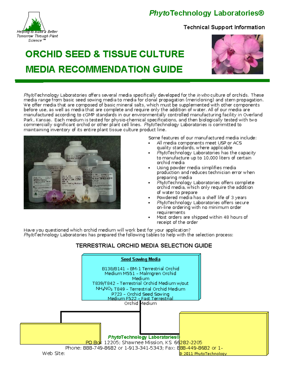 Orchid Media Selection Guide - PhytoTechnology Laboratories® PO Box 12205; Shawnee Mission, KS ...