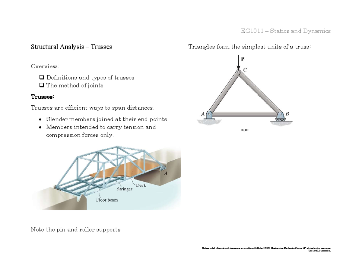 Lecture 11 and 12 Truss Analysis - Unless noted otherwise, all images ...