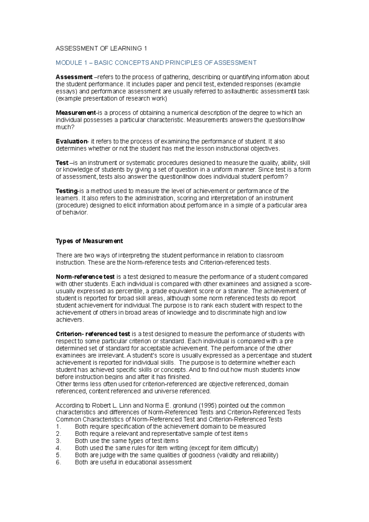 Basic Terms (Lesson 1) - ASSESSMENT OF LEARNING 1 MODULE 1 – BASIC ...