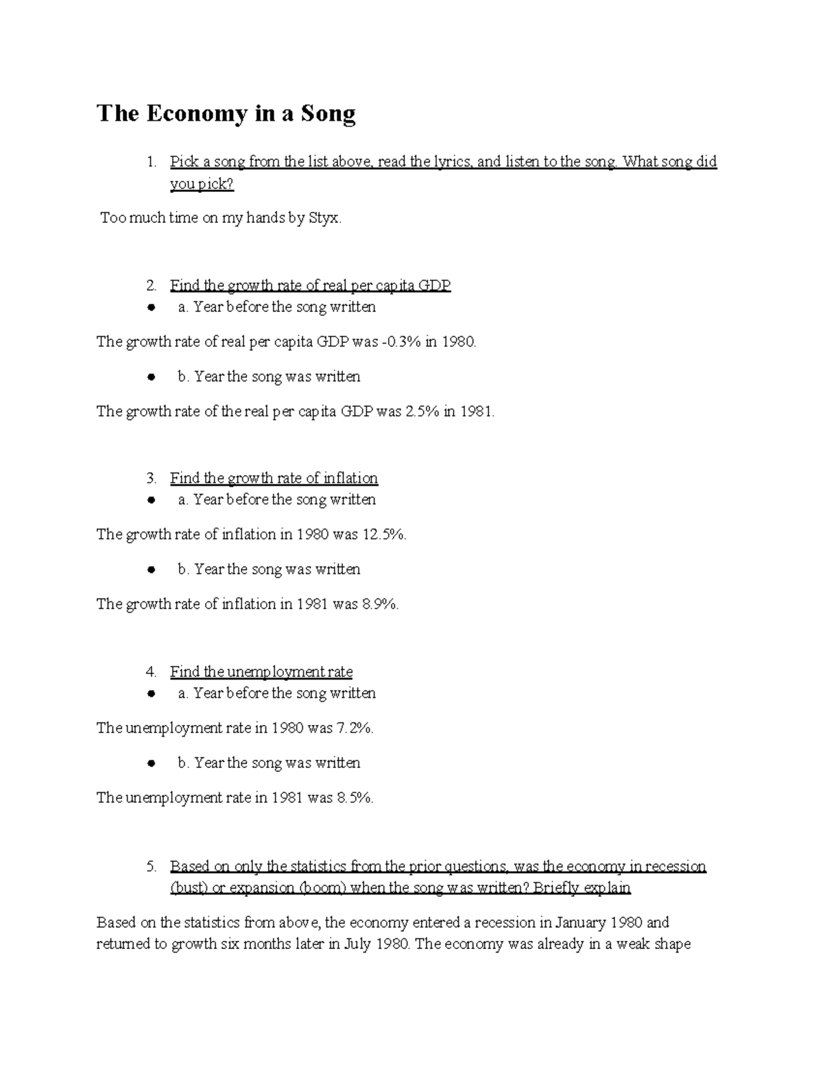 ECON 9 Homework 11 - The Economy in a Song Pick a song from the list ...