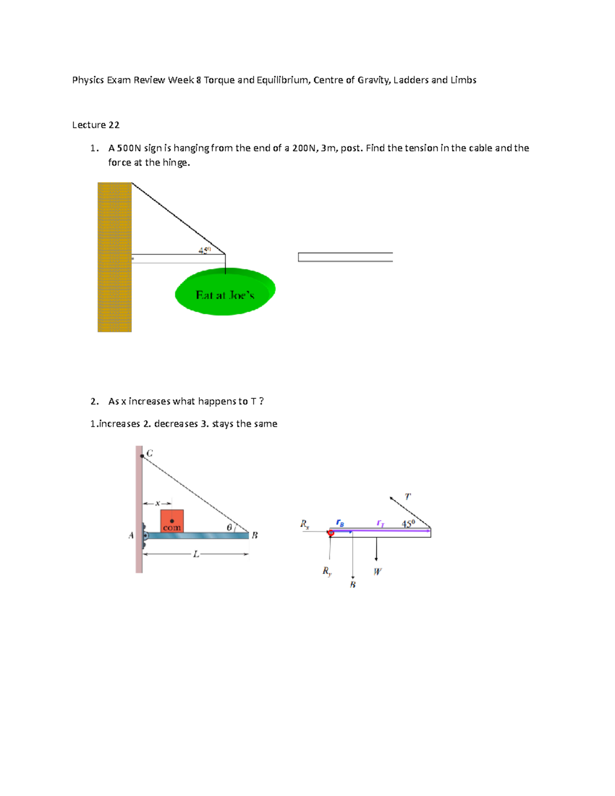 Physics Exam Review Week 8 Torque and Equilibrium, Centre of Gravity ...