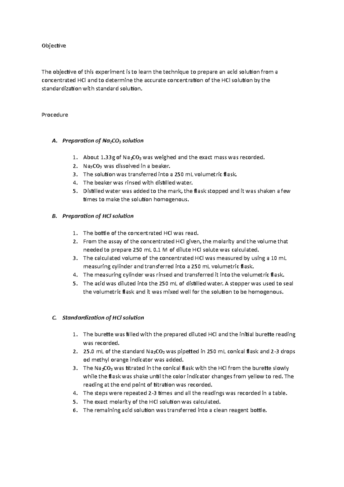 CHM256 lab 1 - Dlab 1 - Objective The objective of this experiment is ...