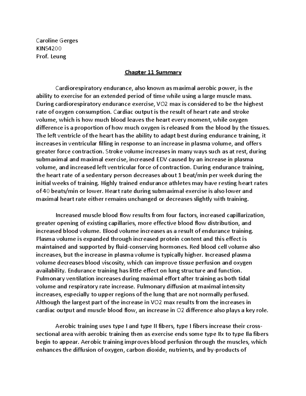 Chapter 11 summary - assignment - Caroline Gerges KINS Prof. Leung ...