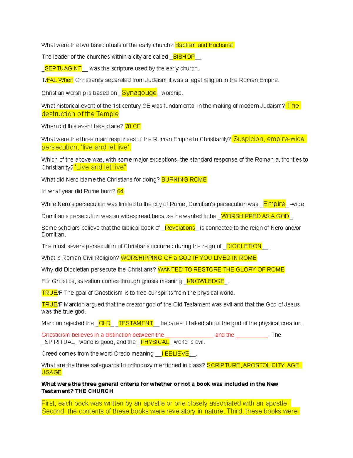 Christianity TEST #3 - What were the two basic rituals of the early ...
