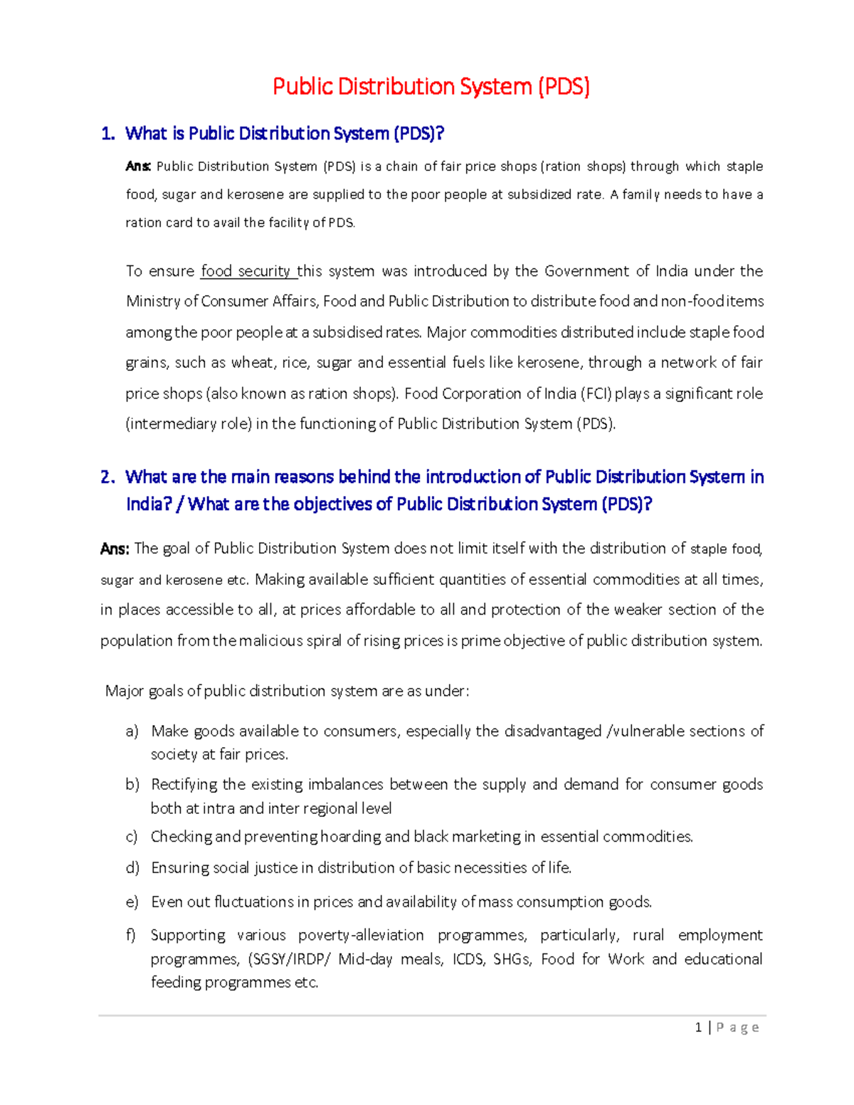 Indian Eco-PDS - Public Distribution System (PDS) 1. What is Public ...
