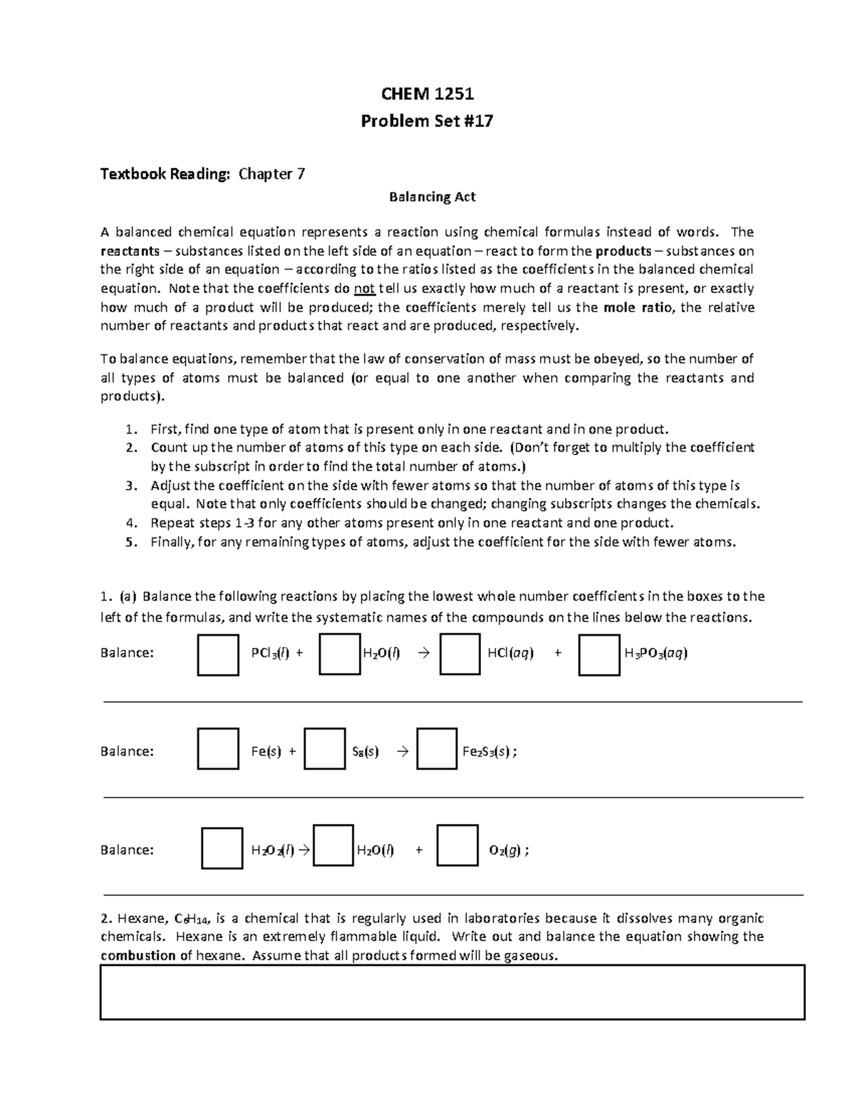 PS 17 Tro Chapter 7-1 - CHEM 1251 Problem Set Textbook Reading: Chapter ...