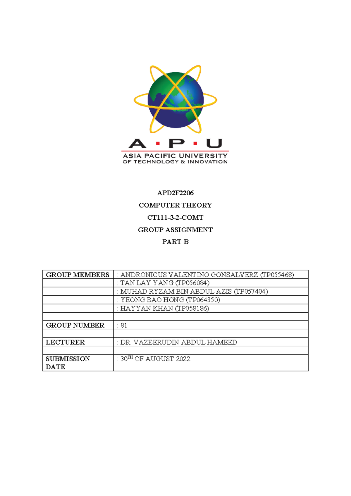 Computer Theory Part B Documentation - APD2F COMPUTER THEORY CT111-3-2 ...