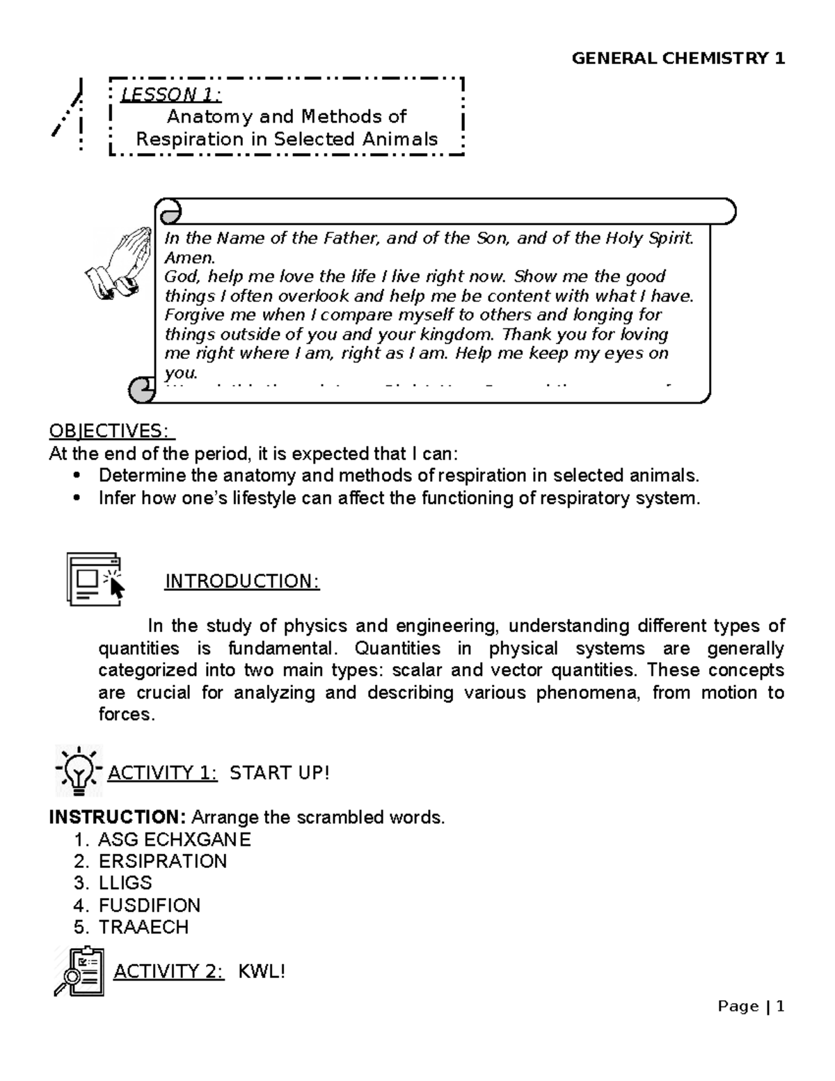 Science 9 module - OBJECTIVES: At the end of the period, it is expected ...