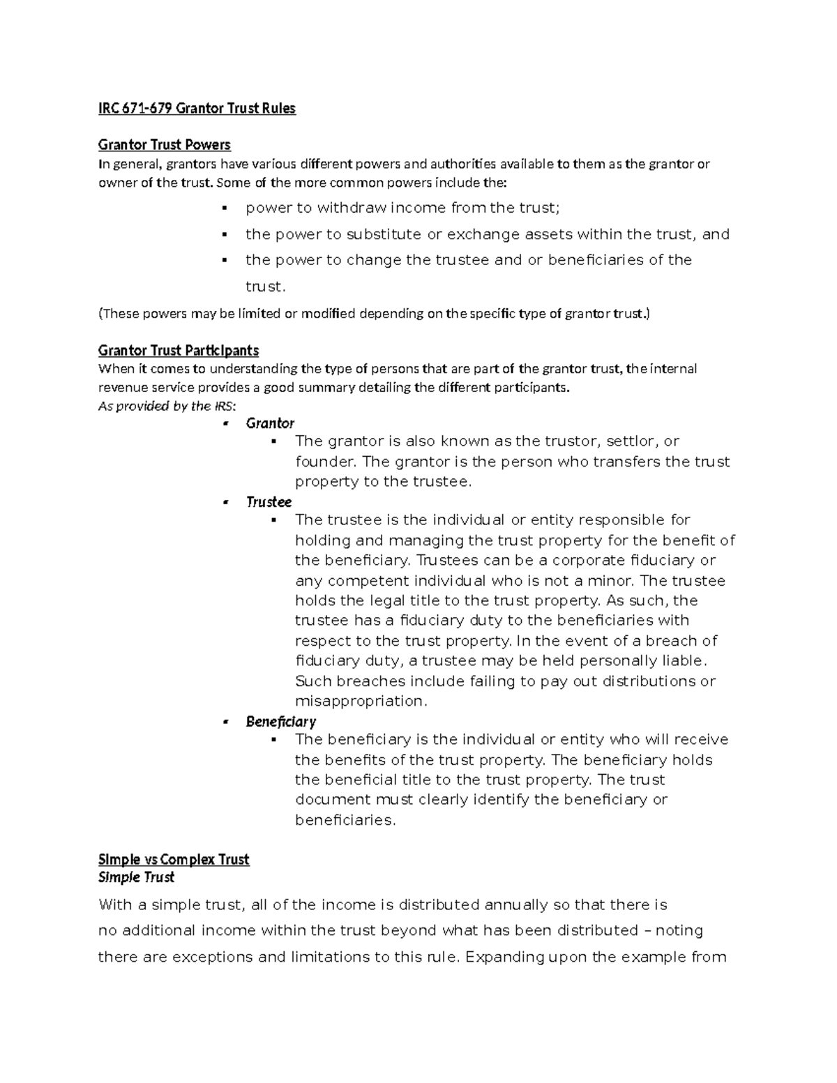 IRC 671-679 Grantor Trust Rules - IRC 671-679 Grantor Trust Rules ...