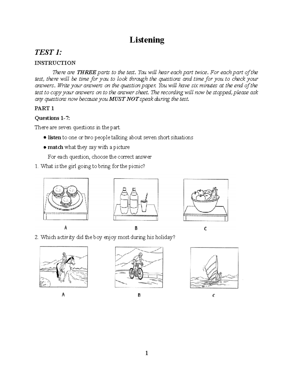 ĐỀ - Ghhy - Listening TEST 1: INSTRUCTION There are THREE parts to the ...