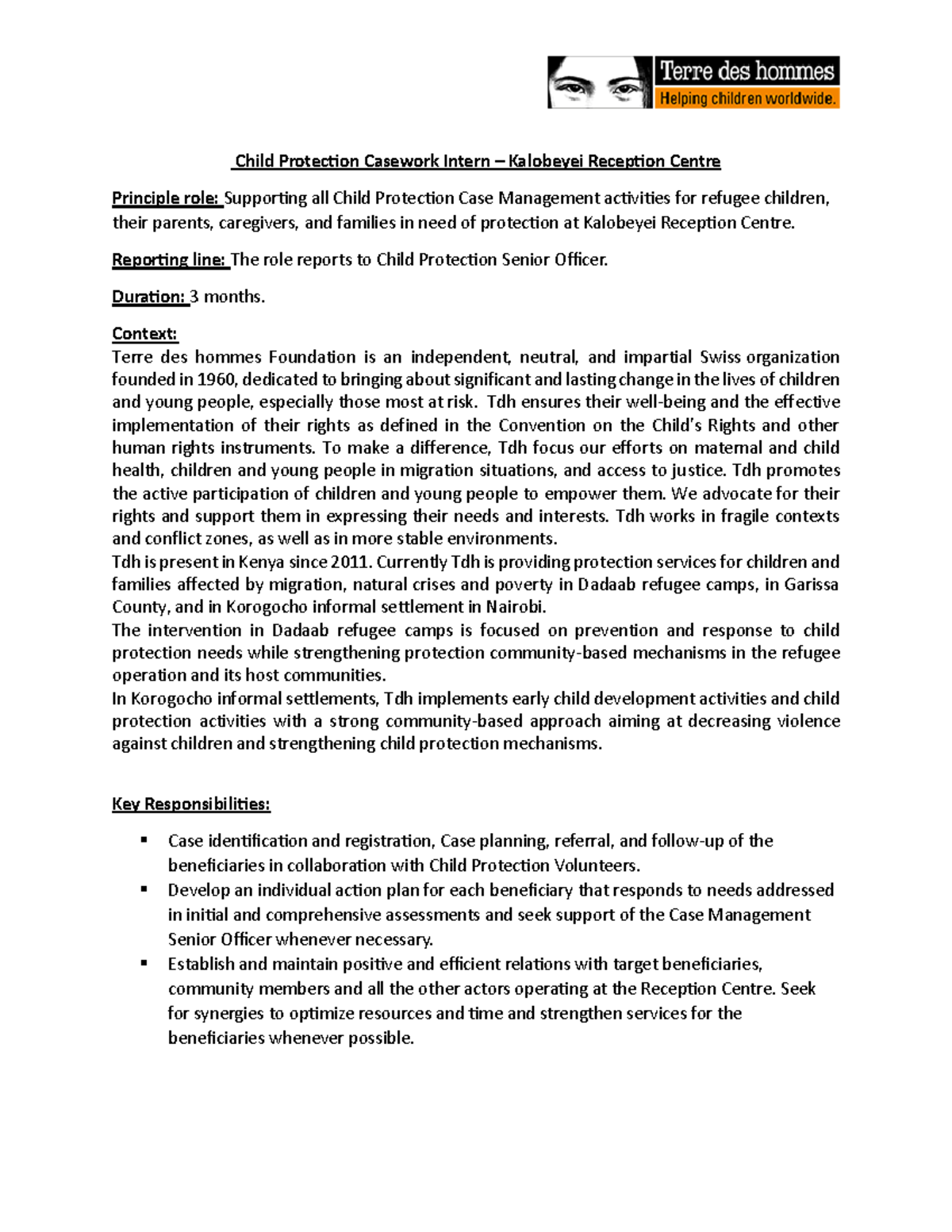 Child Protection Casework Intern Kakuma Kalobeyei Reception Centre ...