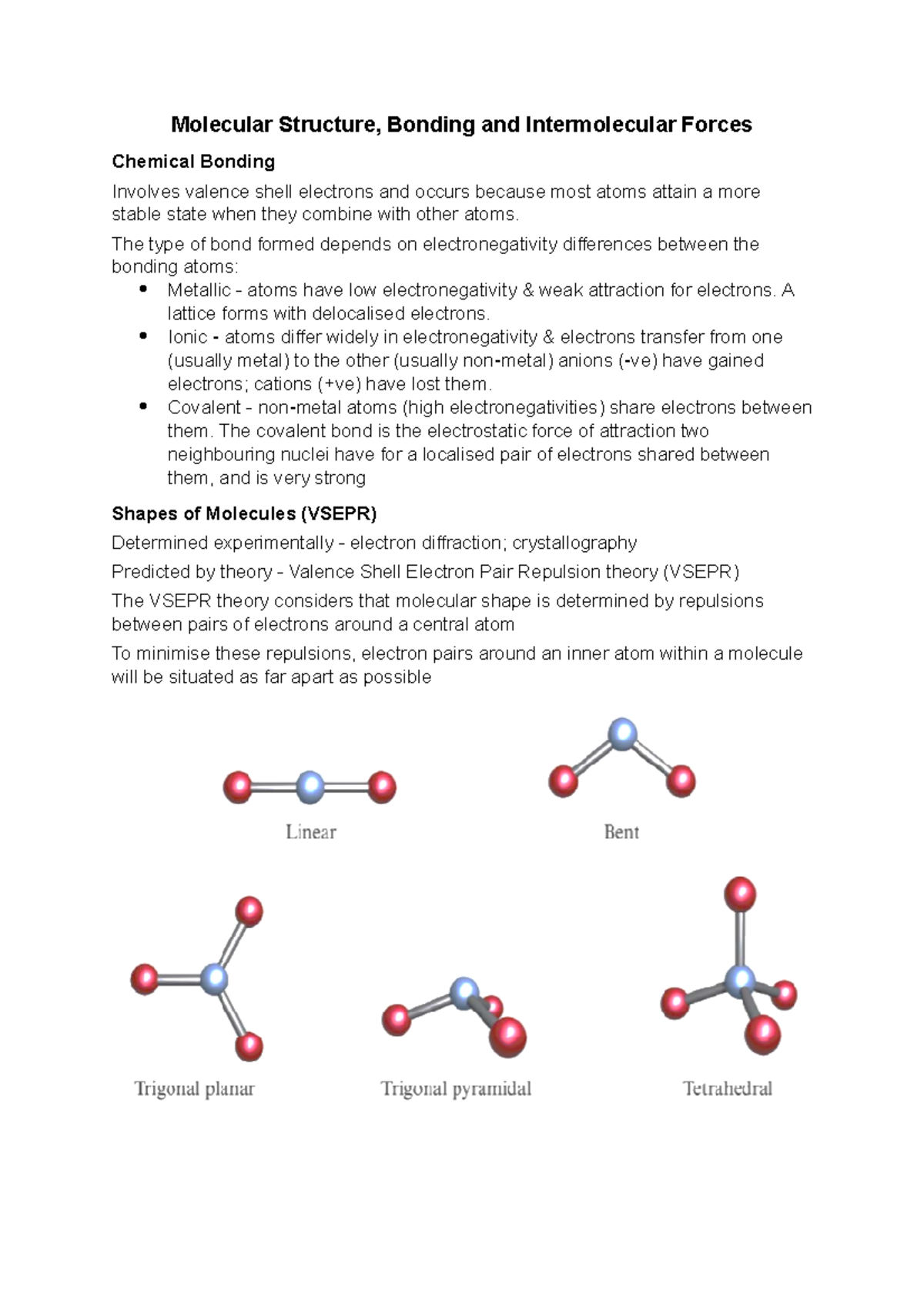 Molecular Structure, bonding and intermolecular forces - Molecular ...