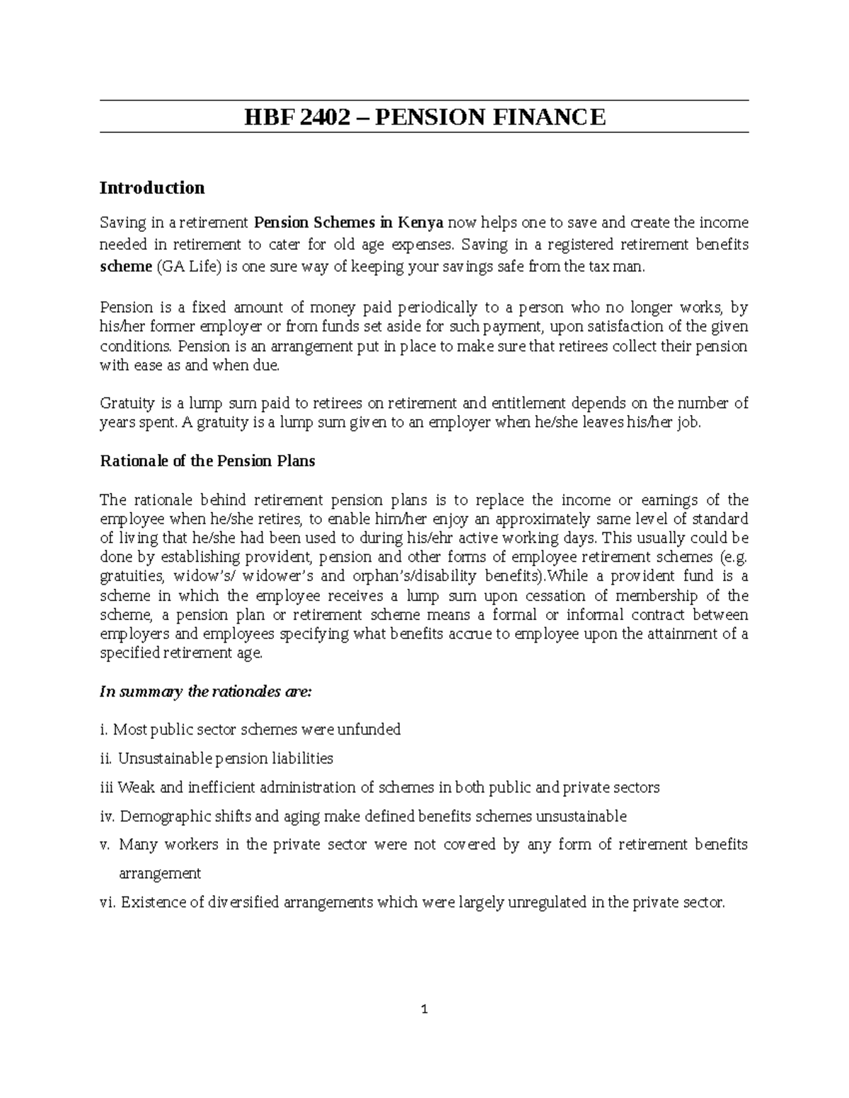 HBF 2402 Pension Finance Notes 1 - HBF 2402 – PENSION FINANCE ...