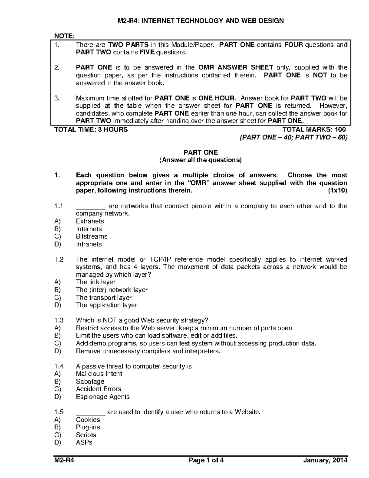 2014-Jan - Question bank - M2-R4: INTERNET TECHNOLOGY AND WEB DESIGN ...