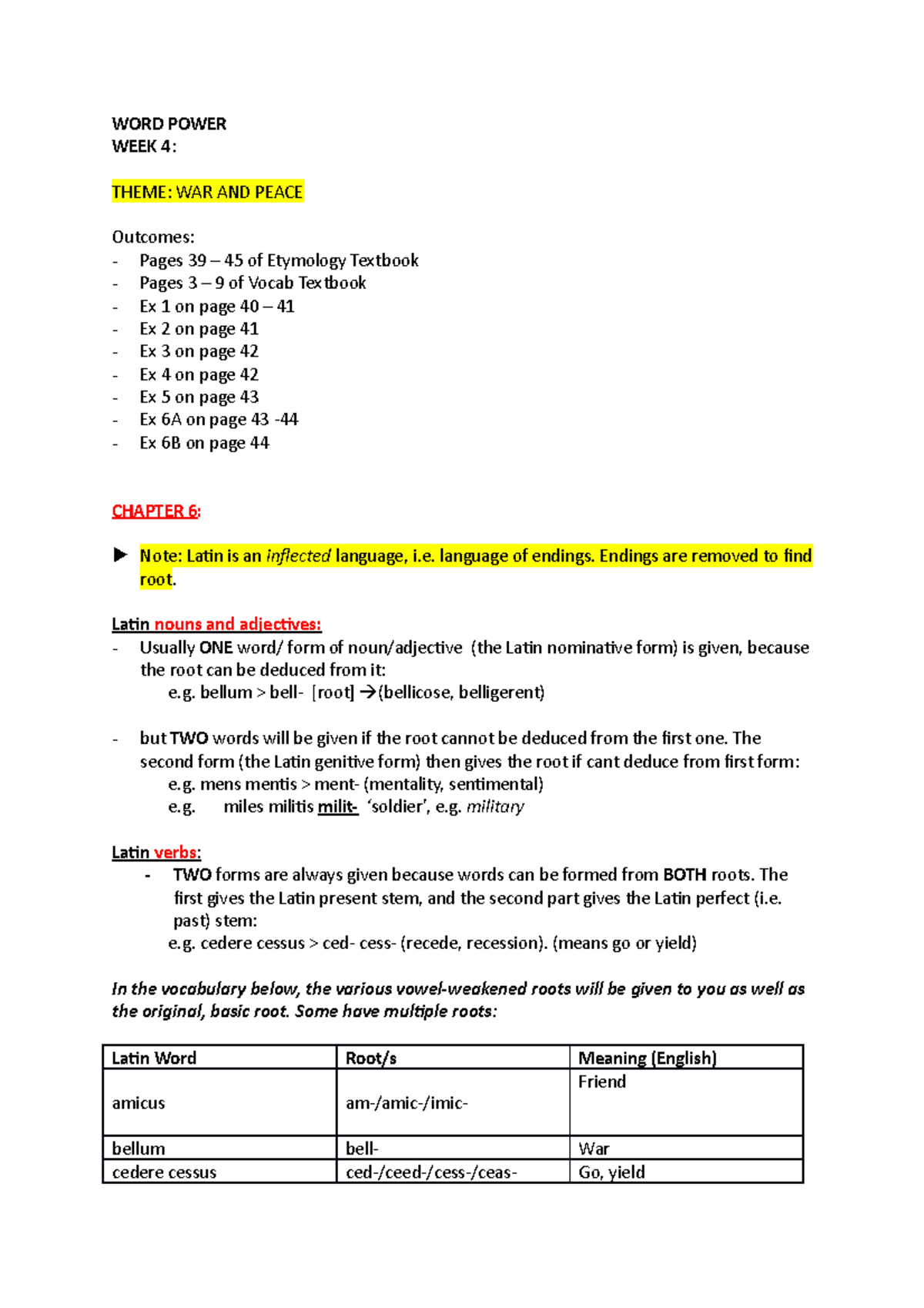 WEEK 4 - War and Peace - WORD POWER WEEK 4: THEME: WAR AND PEACE ...