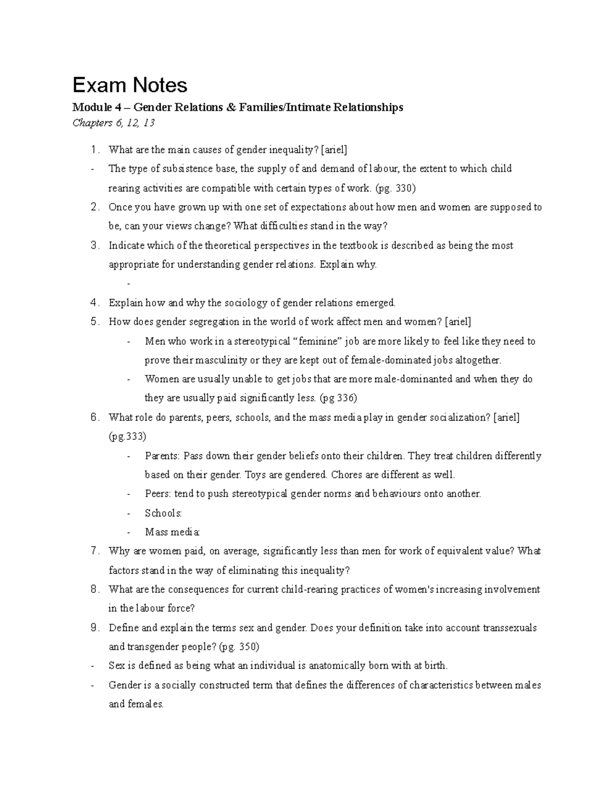 Exam Notes - Final Exam Prep - Exam Notes Module 4 – Gender Relations ...