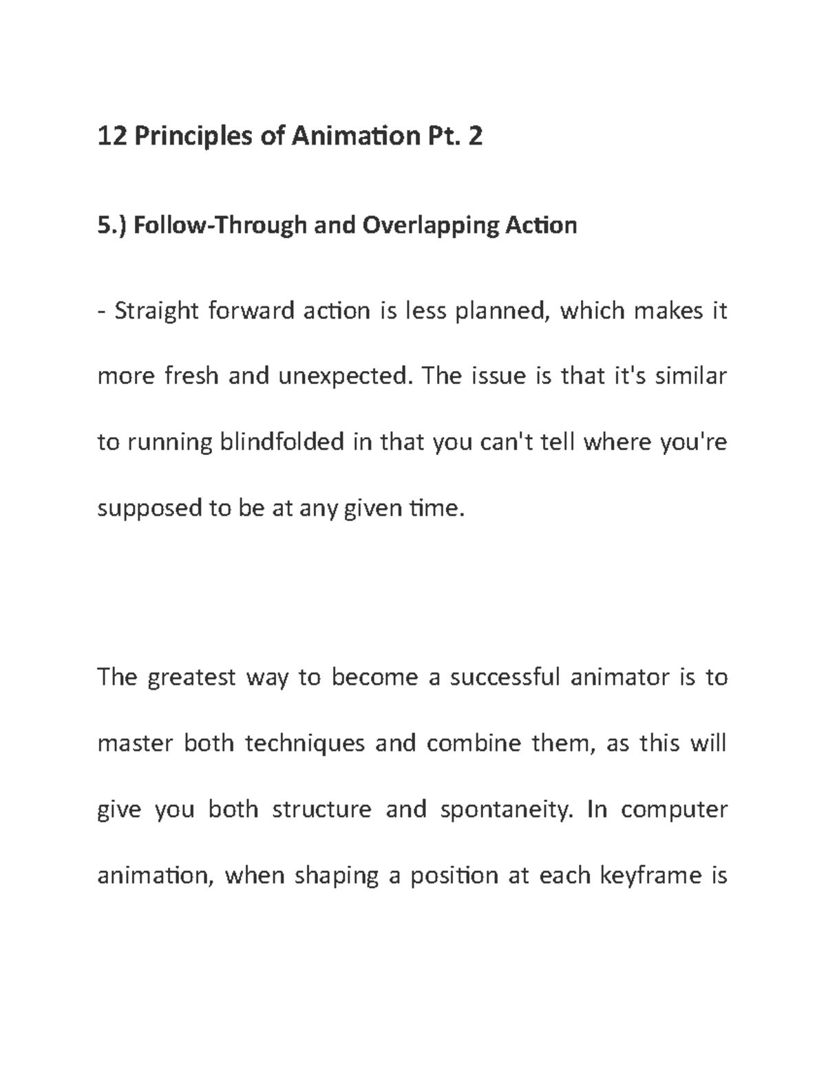 12 Principles of Animation Pt. 2 - Multimedia Animation - DHVSU - Studocu