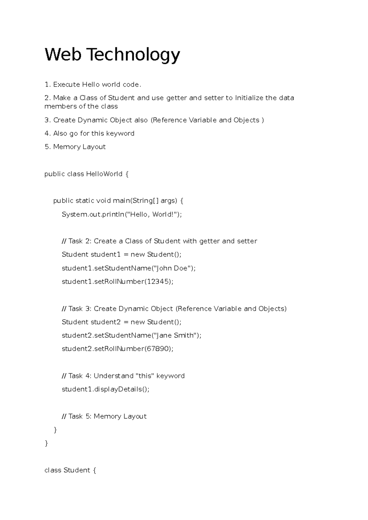 Web Tech notes - Web Technology 1. Execute Hello world code. 2. Make a ...
