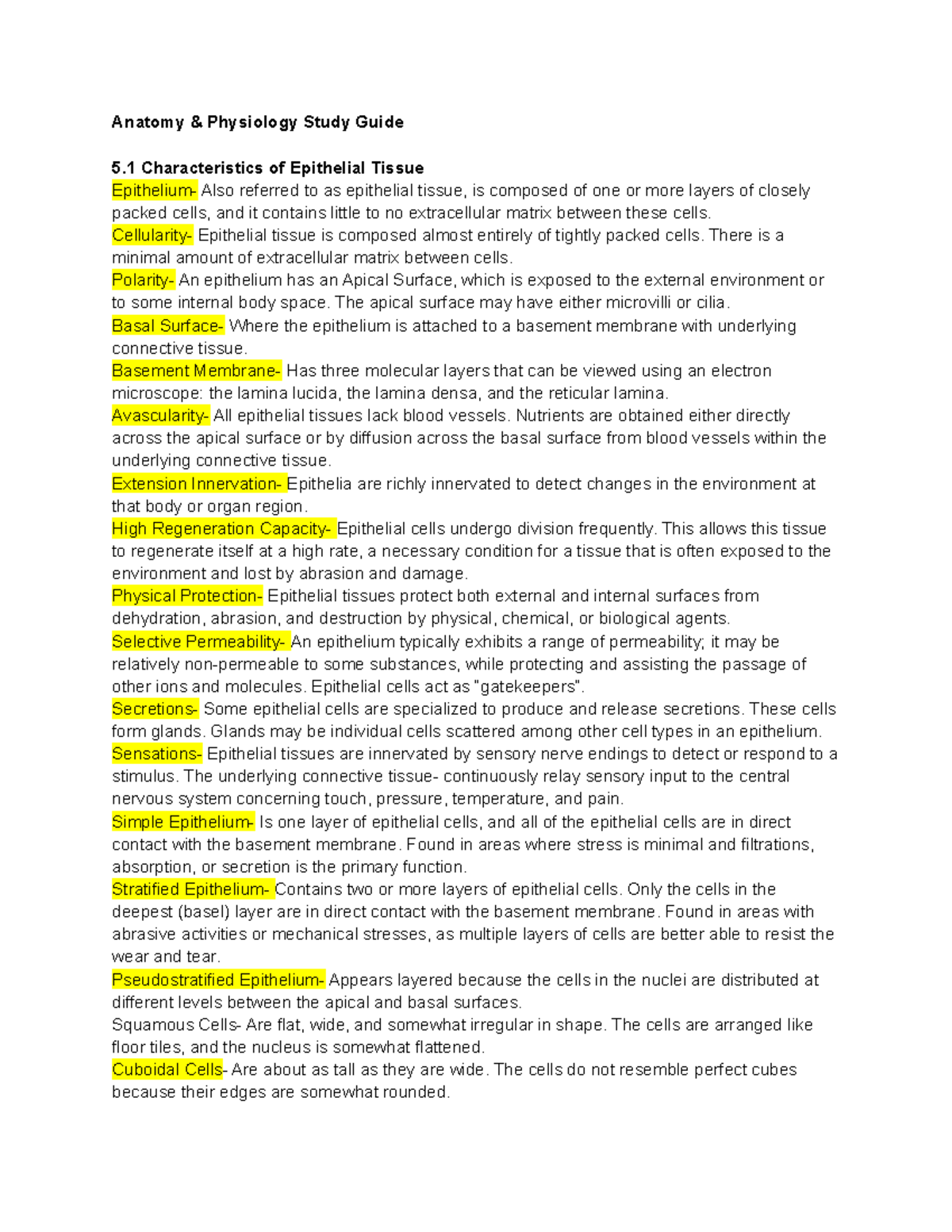 Anatomy Physiology Chapter 5 Study Guide Anatomy Physiology Study