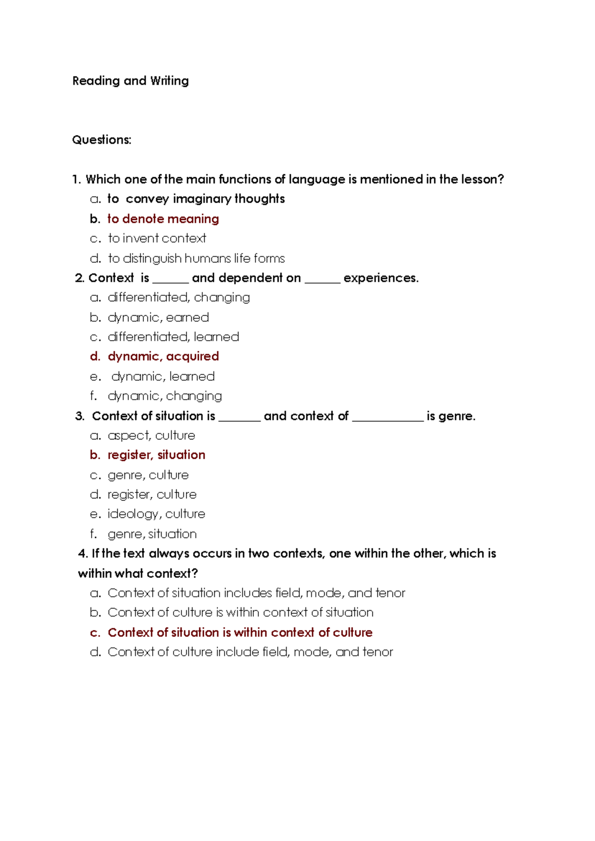 Mode, Field, Tenor - Reading and Writing Questions: Which one of the ...