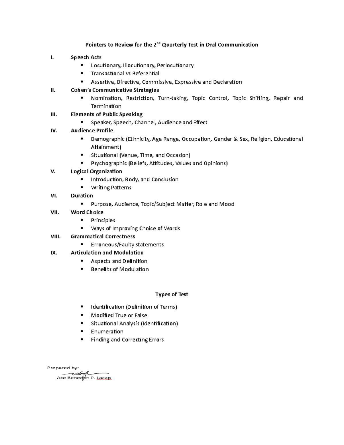 Pointers to Review in Oral Communication - Pointers to Review for the ...