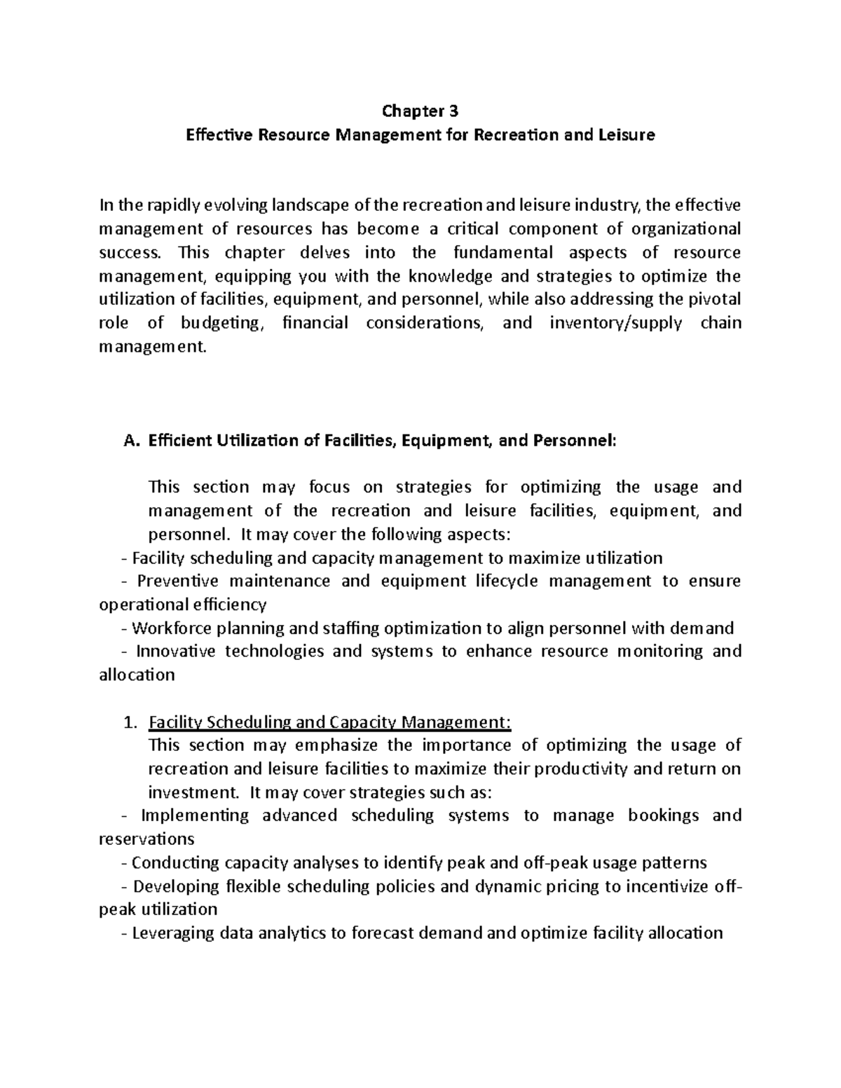Handouts chapter 3 Effective Resource Management for Recreation and ...