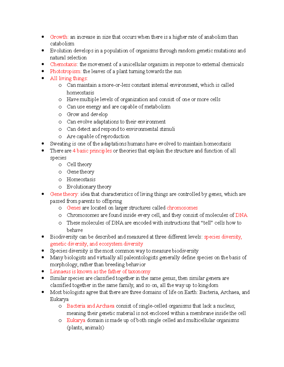 Chapter 2 Textbook Notes - Growth: an increase in size that occurs when ...