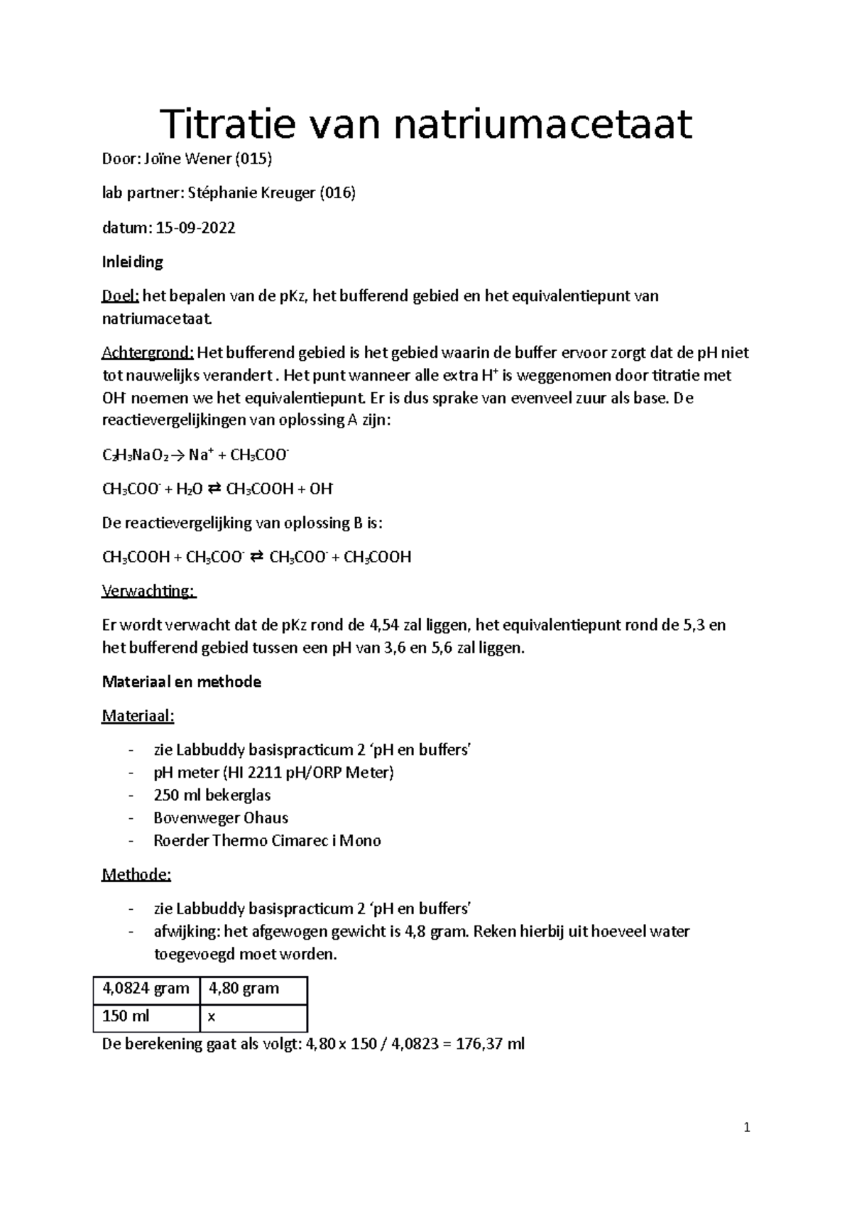 Titratie van natriumacetaat - labjournaal Joïne Wener - Titratie van ...