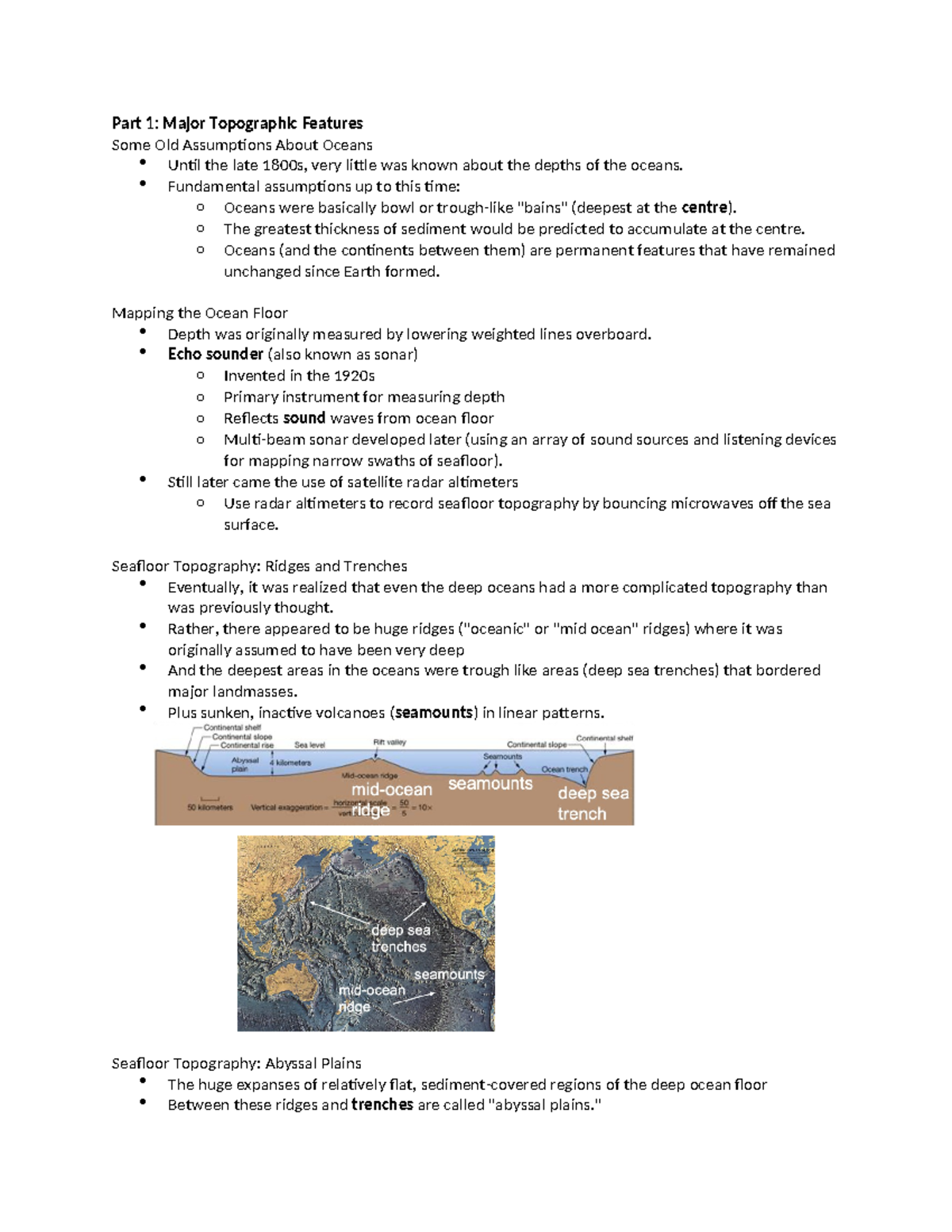 Week 6 notes - Part 1: Major Topographic Features Some Old Assumptions ...
