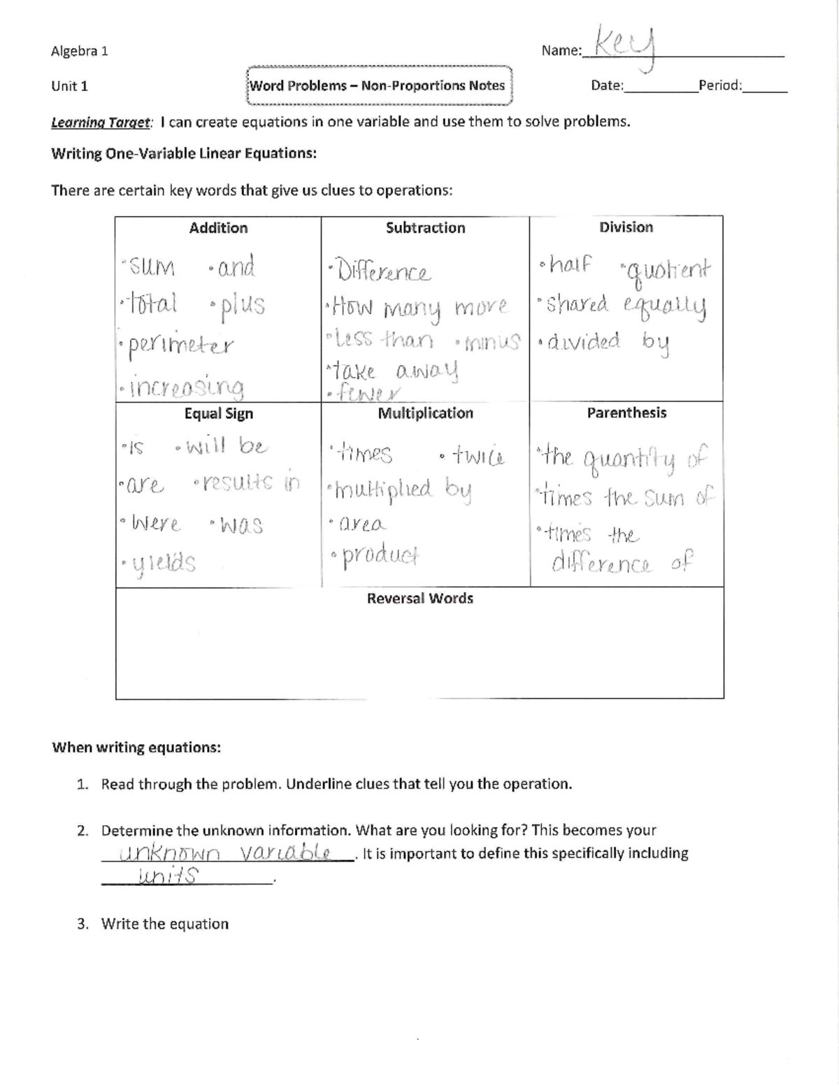 Word Problems Non-Proportions Notes KEY - MSN 770 - Studocu