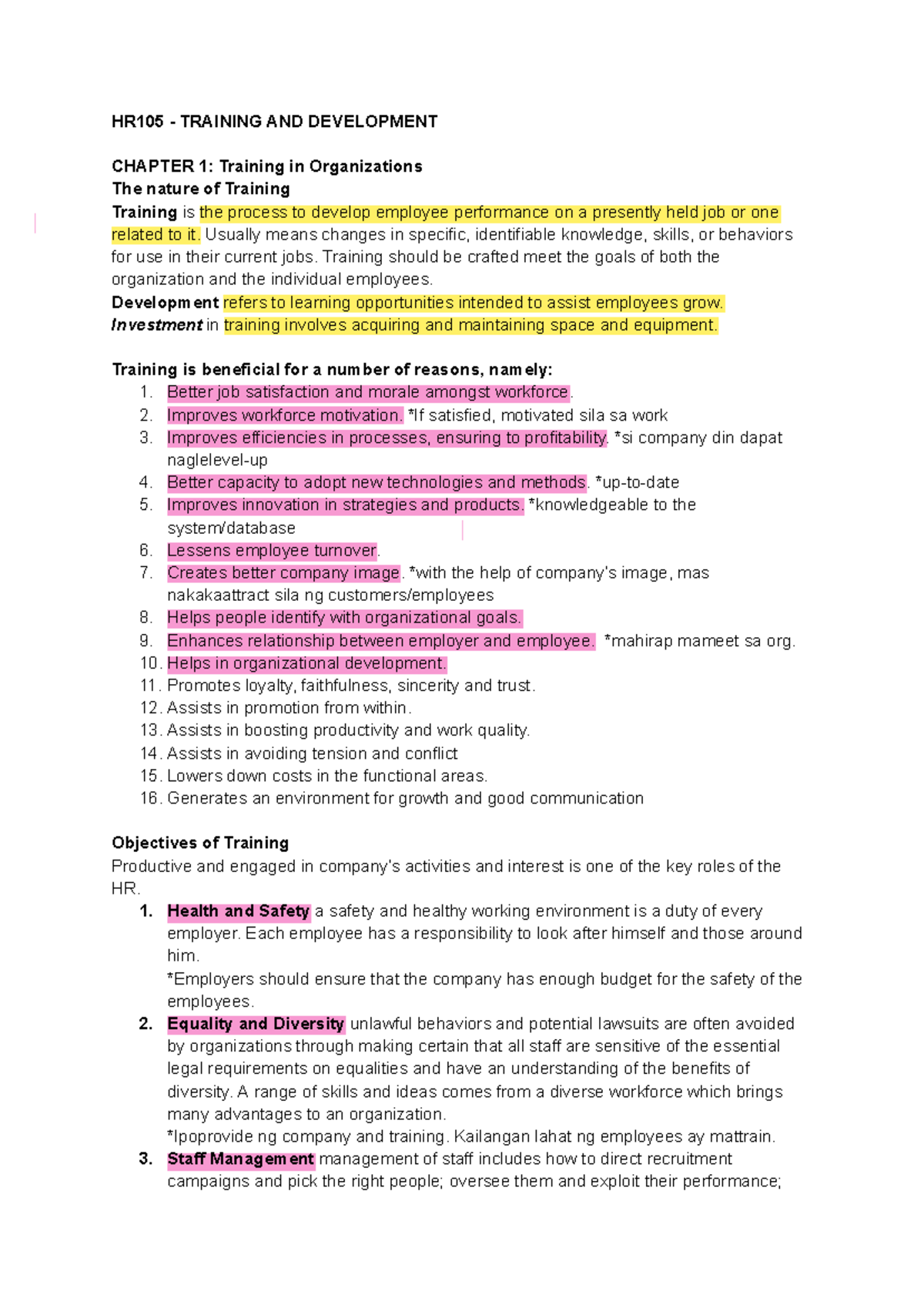 TND Reviewer (CHAP 1-3) - HR105 - TRAINING AND DEVELOPMENT CHAPTER 1 ...