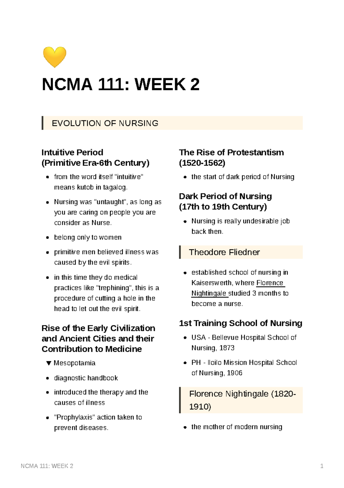 NCMA 111 WEEK 2 - Lecture notes 1 - NCMA 111: WEEK 2 1 💛 NCMA 111: WEEK ...