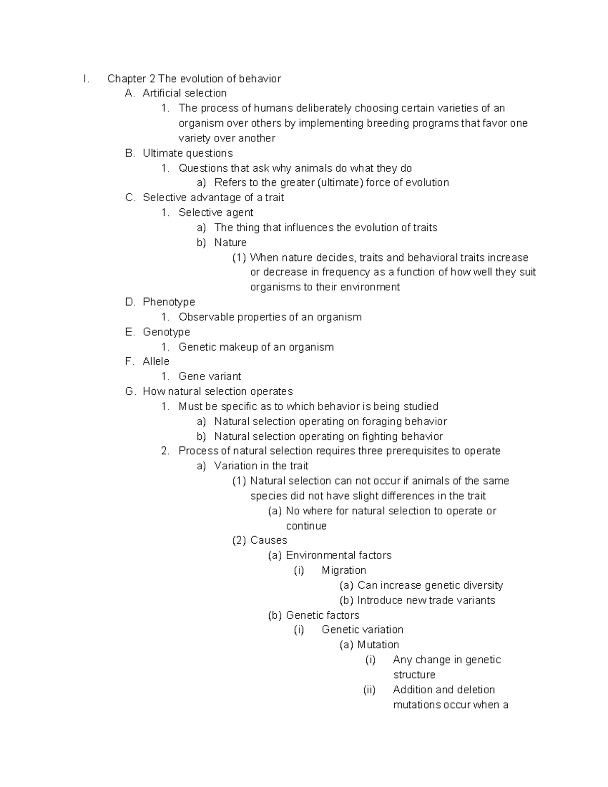 Chapter 2 Reading Notes - I. Chapter 2 The evolution of behavior A ...