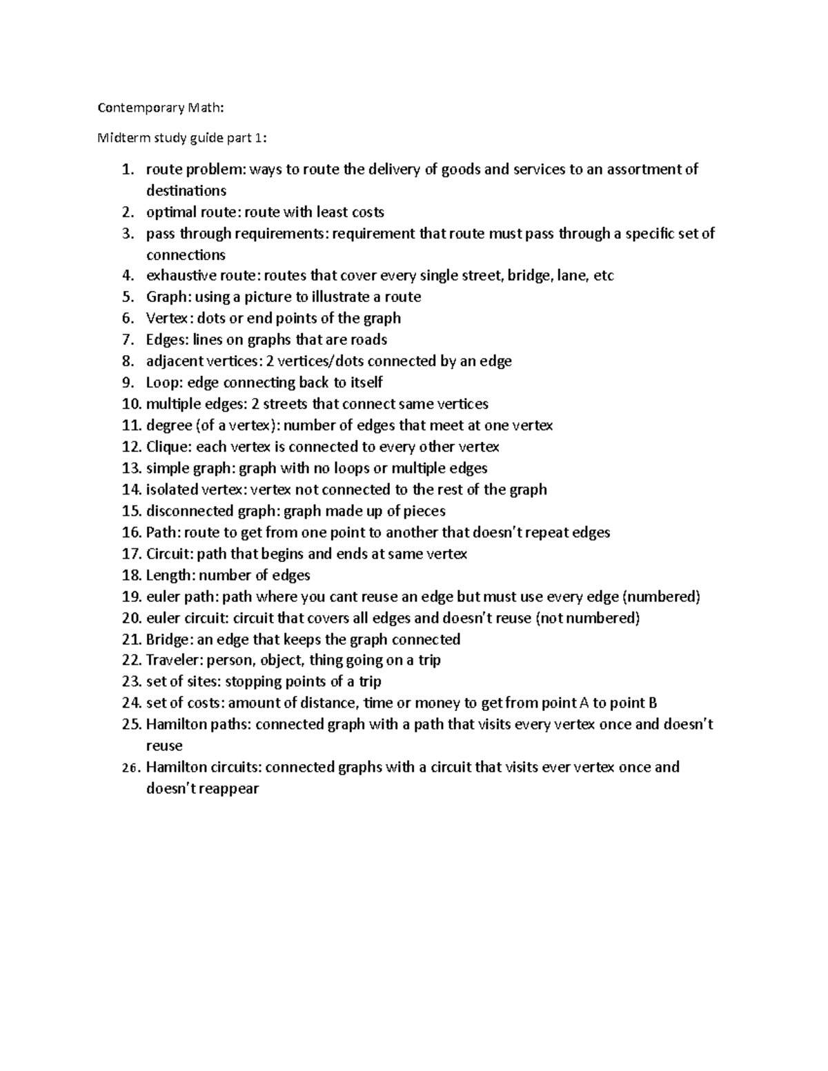 Contemporary math midterm study guide part 1 - Contemporary Math ...