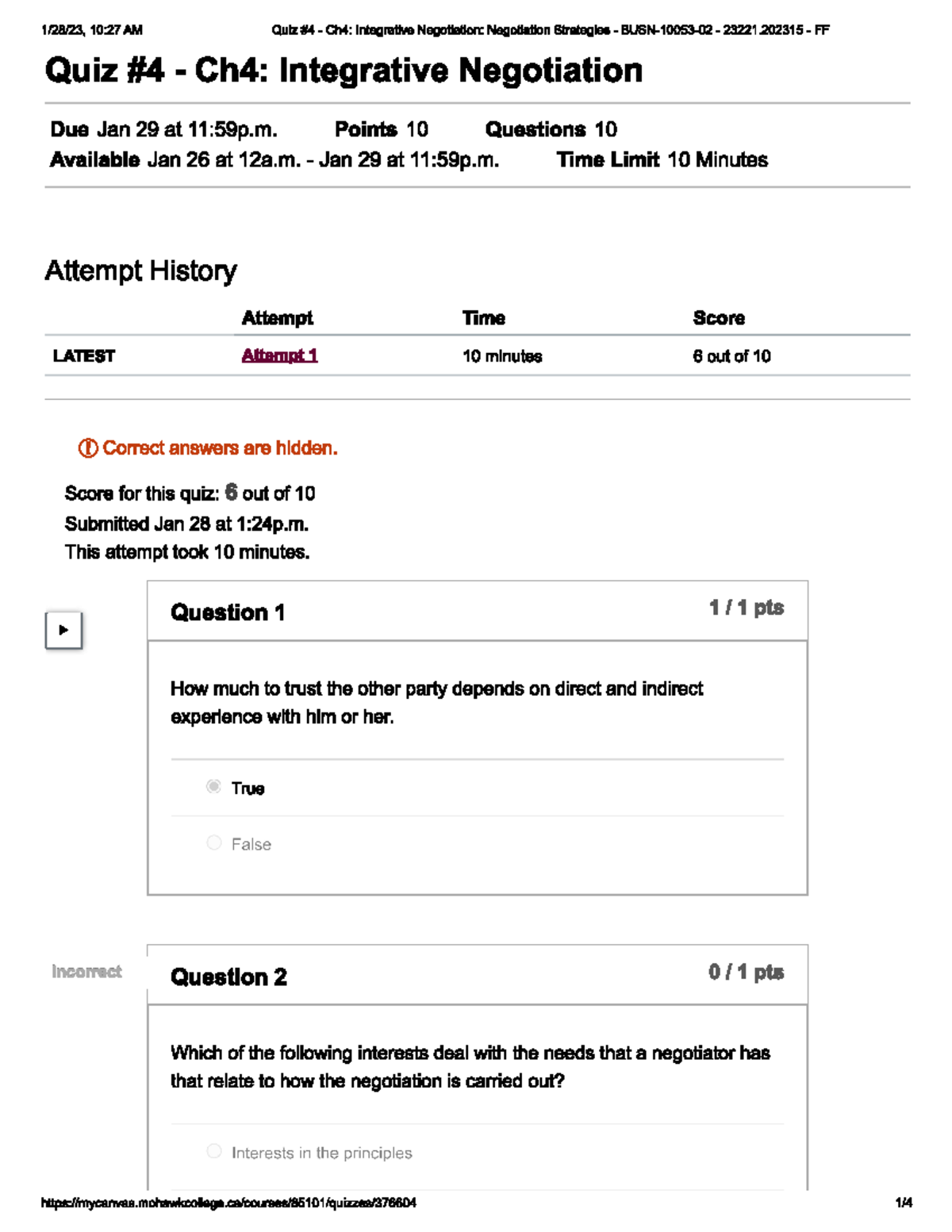 Quiz 4 negotiation - BUSNBE305 - Studocu