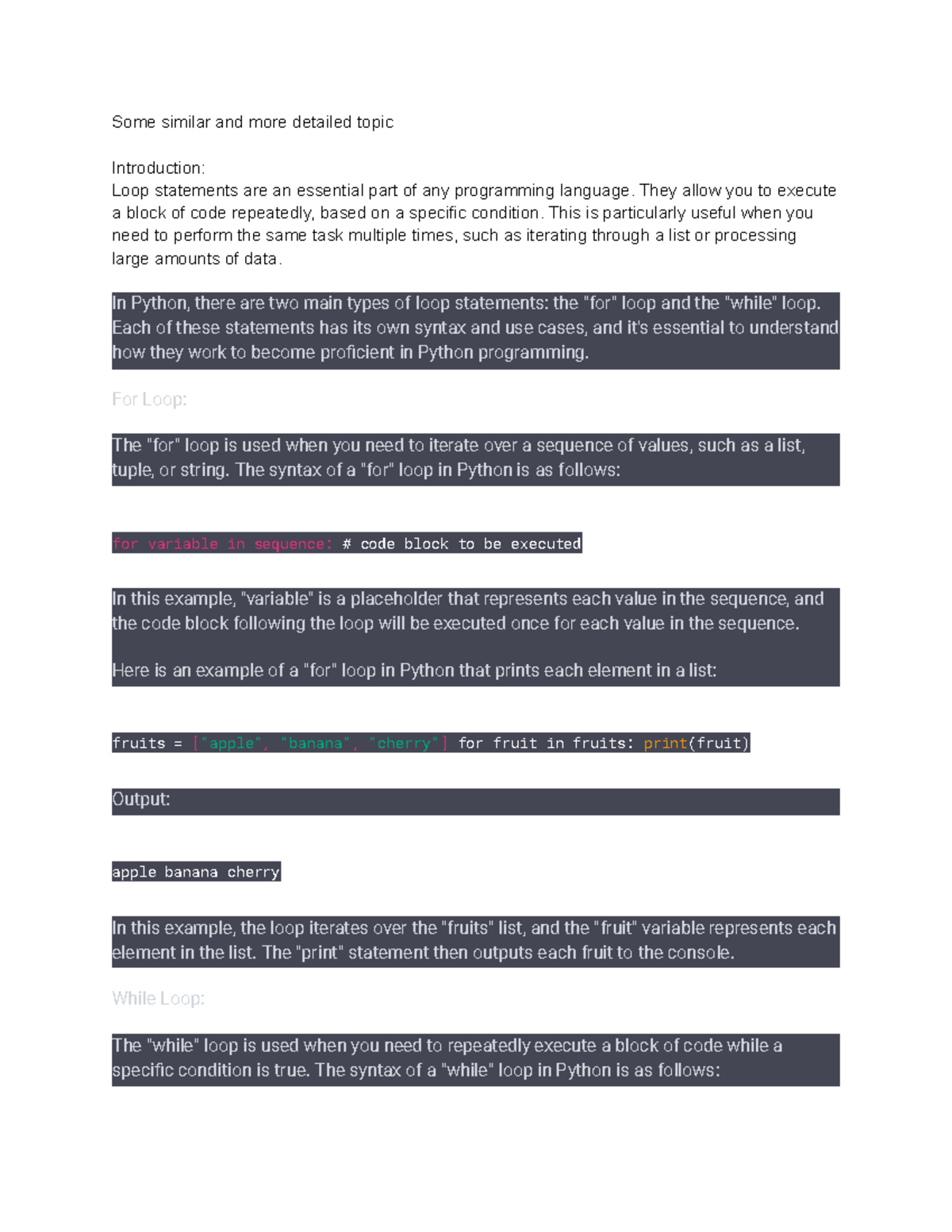 Com 101 Lecture Notes 3 Some Similar And More Detailed Topic Introduction Loop Statements Are