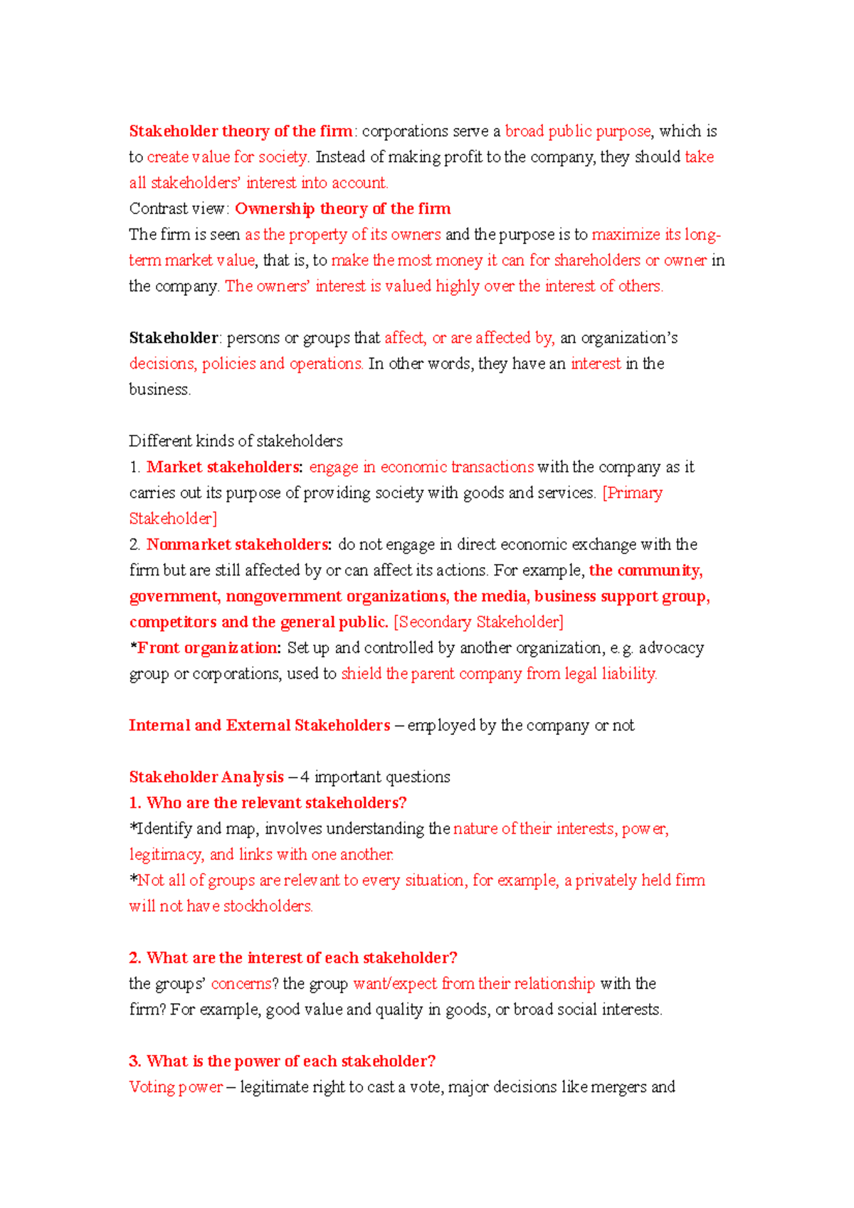 PR Exam Notes (ALL KEY Points) - Stakeholder theory of the firm ...