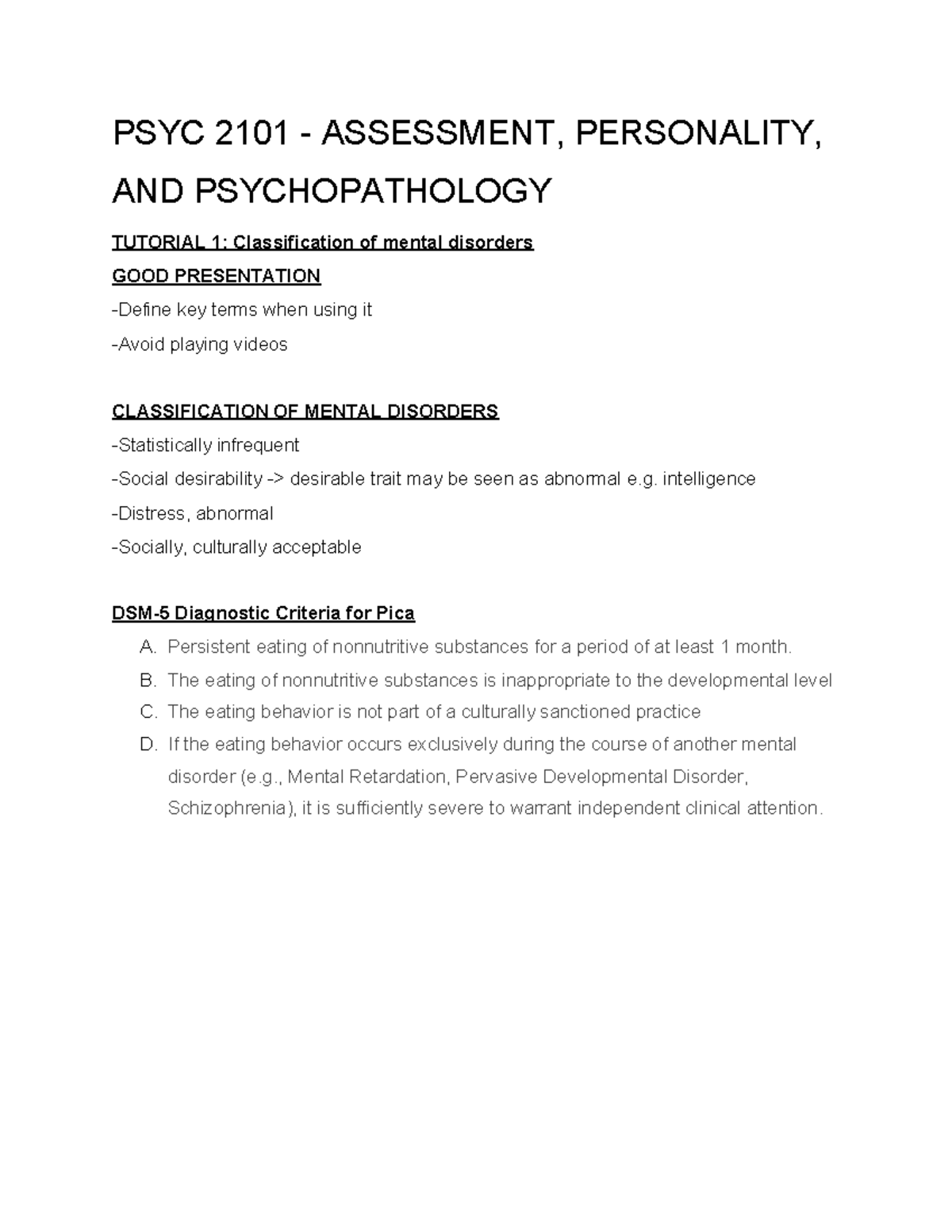 PSYC 2101 - Tutorials - PSYC 2101 - ASSESSMENT, PERSONALITY, AND ...