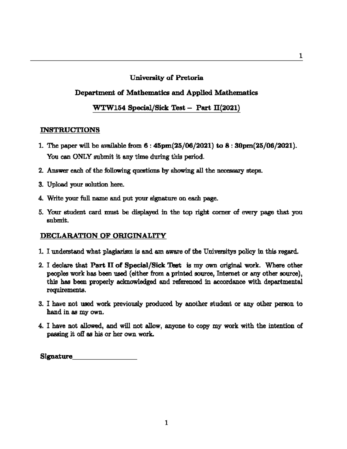 WTW 154 Special Test-Part II(2021) - WTW 154 - Studocu